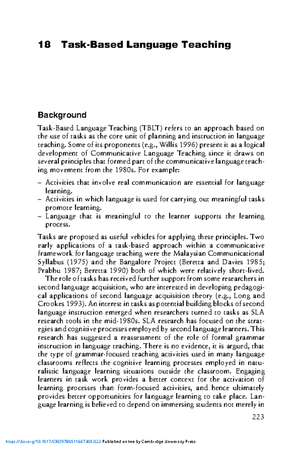 Task based language teaching - 223 18 Task-Based Language Teaching Background Task-Based ...