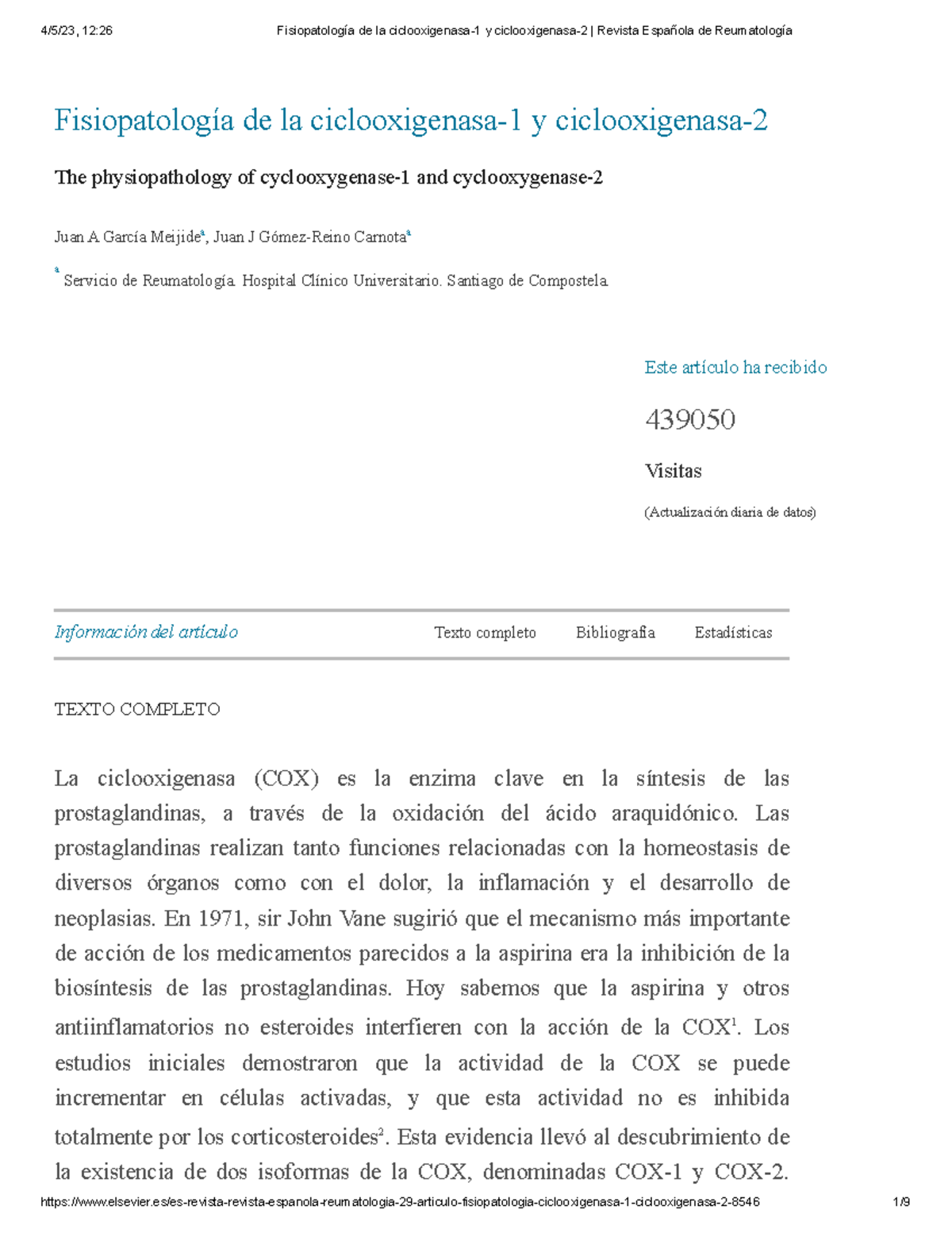 Fisiopatología de la ciclooxigenasa-1 y ciclooxigenasa-2 ...