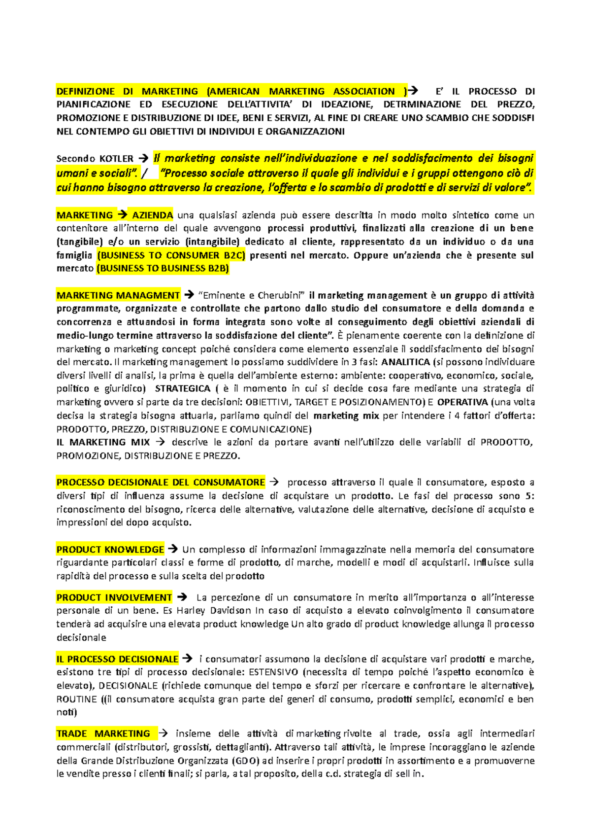 Definizioni concetti chiave di marketing - DEFINIZIONE DI MARKETING (AMERICAN MARKETING ...