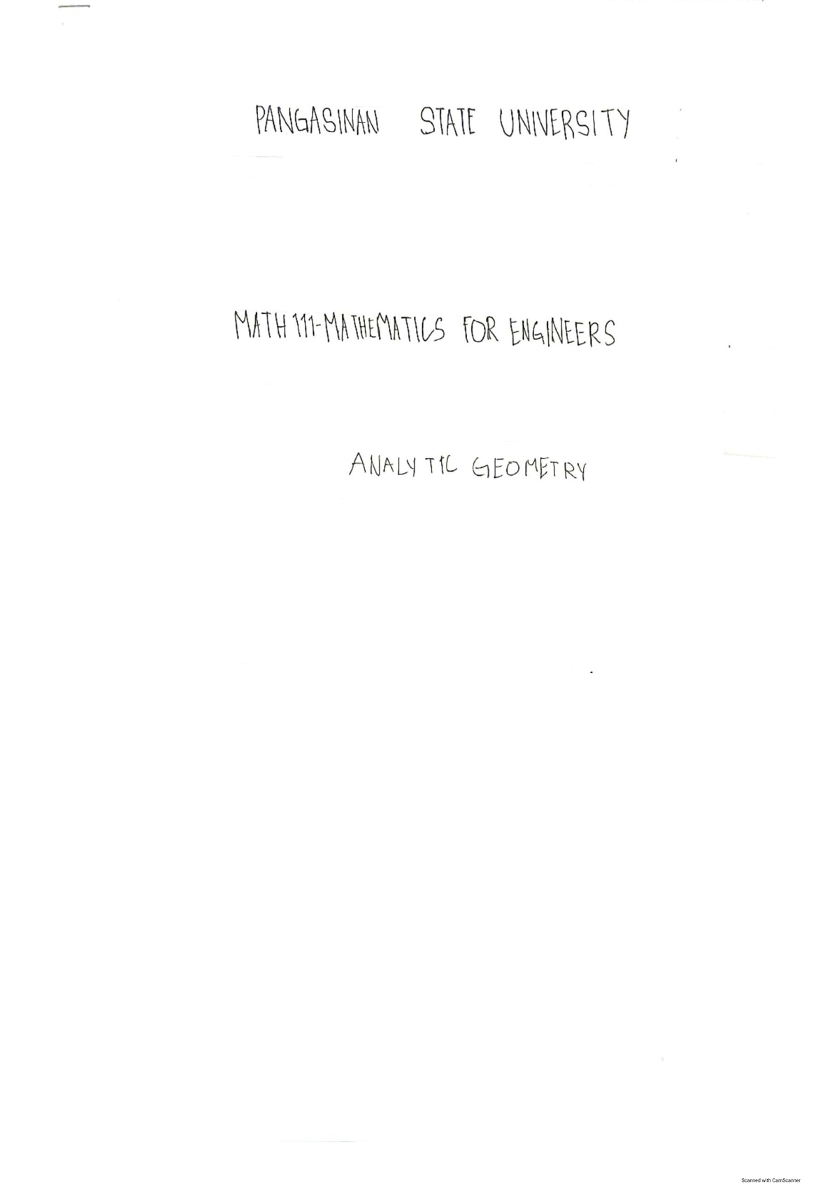 Analytic Geometry - Solved Problems - Math for Engineers - PangSU - Studocu