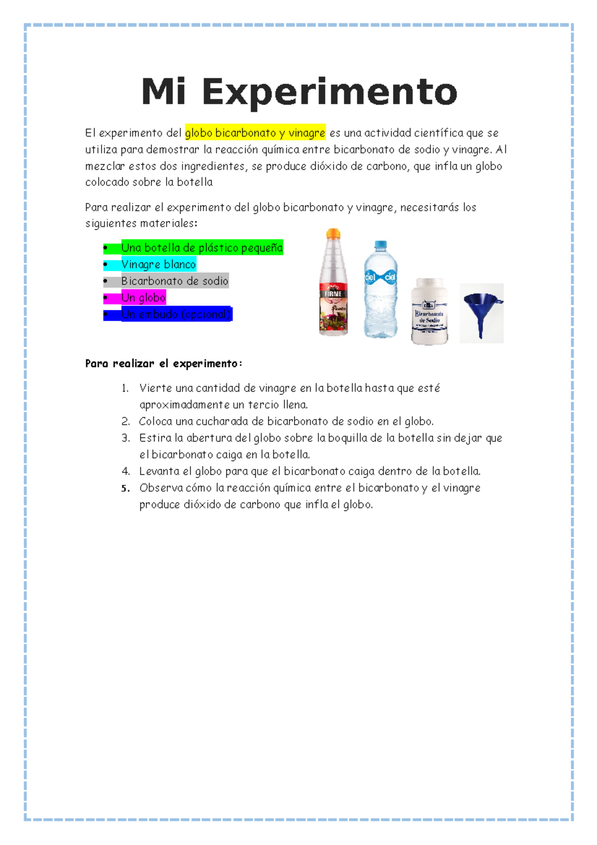 Mi Experimento - 2222222222222 - Mi Experimento El experimento del globo bicarbonato y vinagre ...
