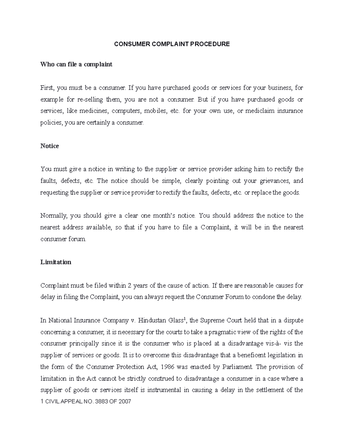 Consumer complaint - LEGAL DRAFTING COURSE - CONSUMER COMPLAINT ...