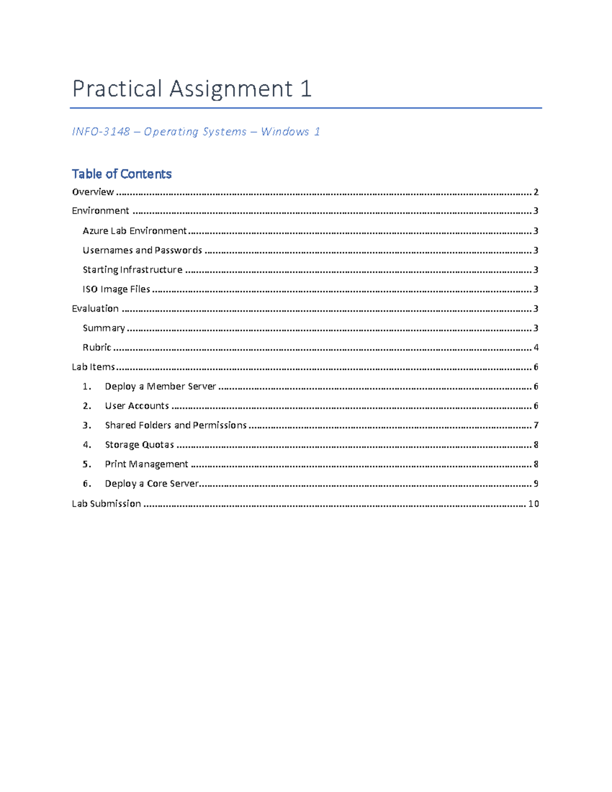 Practical Assignment 1 Table Of Contents Practical Assignment Info 3148 Operating Systems 