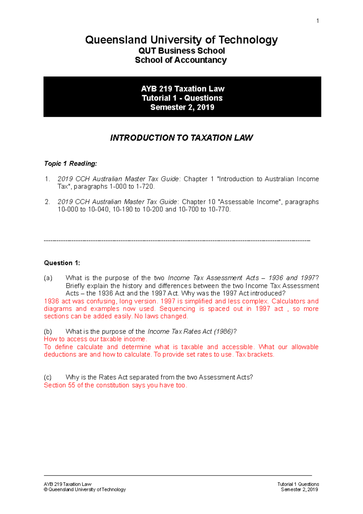 Tutorial 1 - 6 - Helps with mid sem - Queensland University of ...