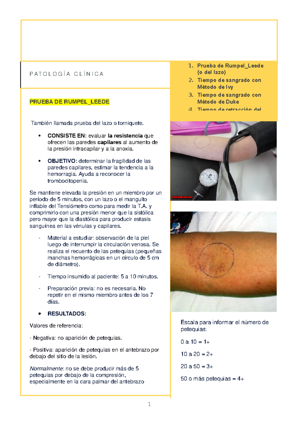 Hemostasia-patologia clinica - PATOLOGÍA CLÍNICA PRUEBA DE RUMPEL_LEEDE ...