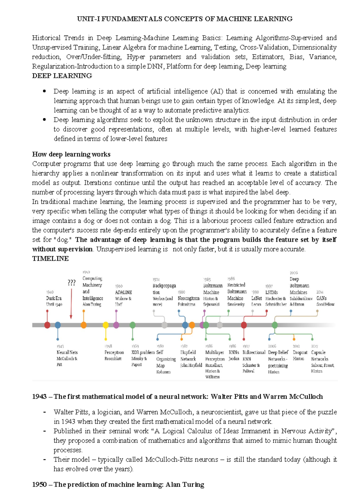 UNIT-I - At its simplest, deep learning can be thought of as a way to ...