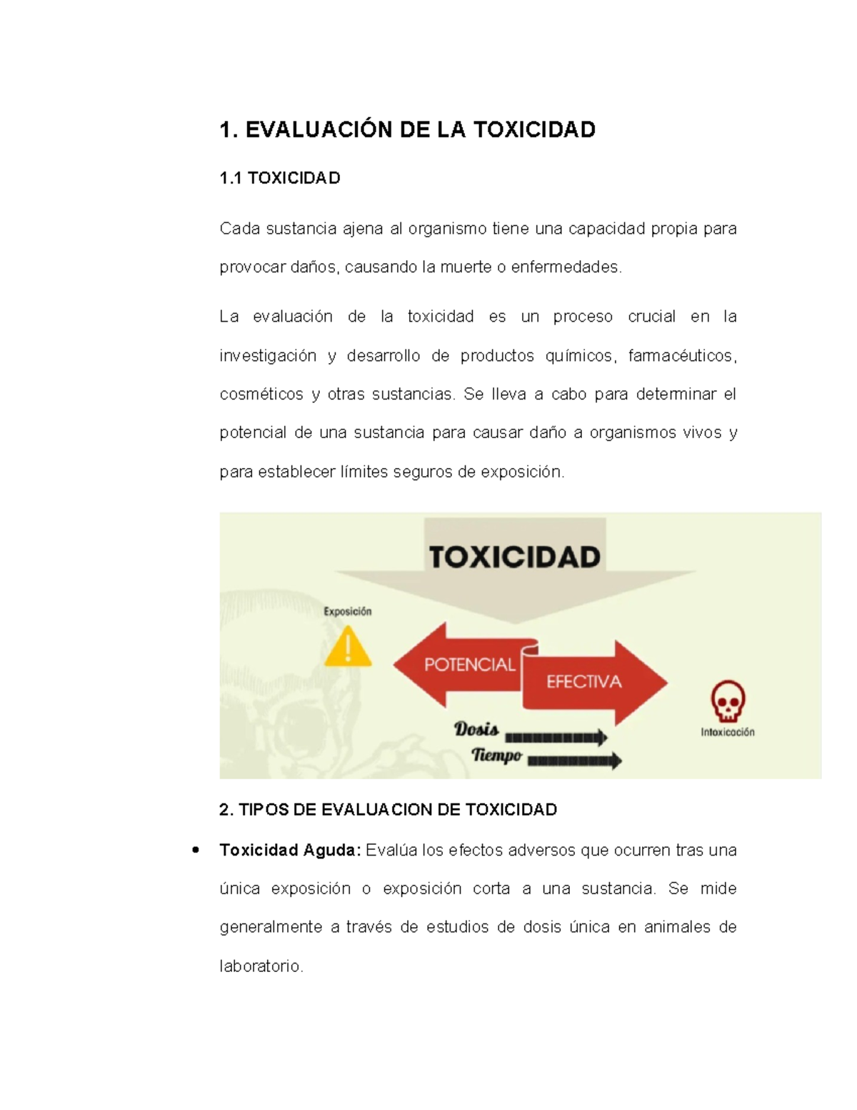 Trbajo - Manual de TOXICOLOGÍA - 1. EVALUACIÓN DE LA TOXICIDAD 1 TOXICIDAD Cada sustancia ajena ...