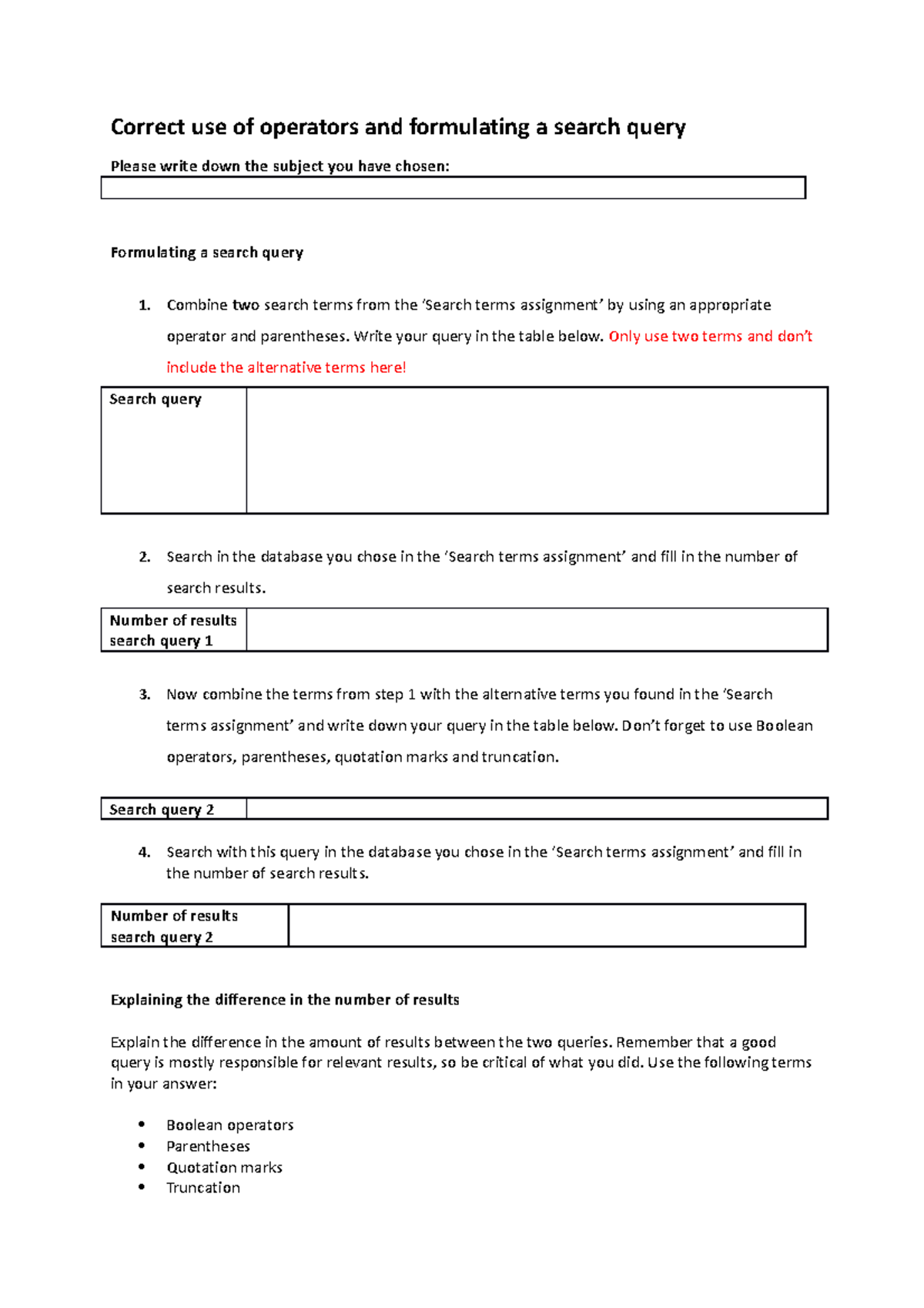 Search Query Assignment Correct Use Of Operators And Formulating A