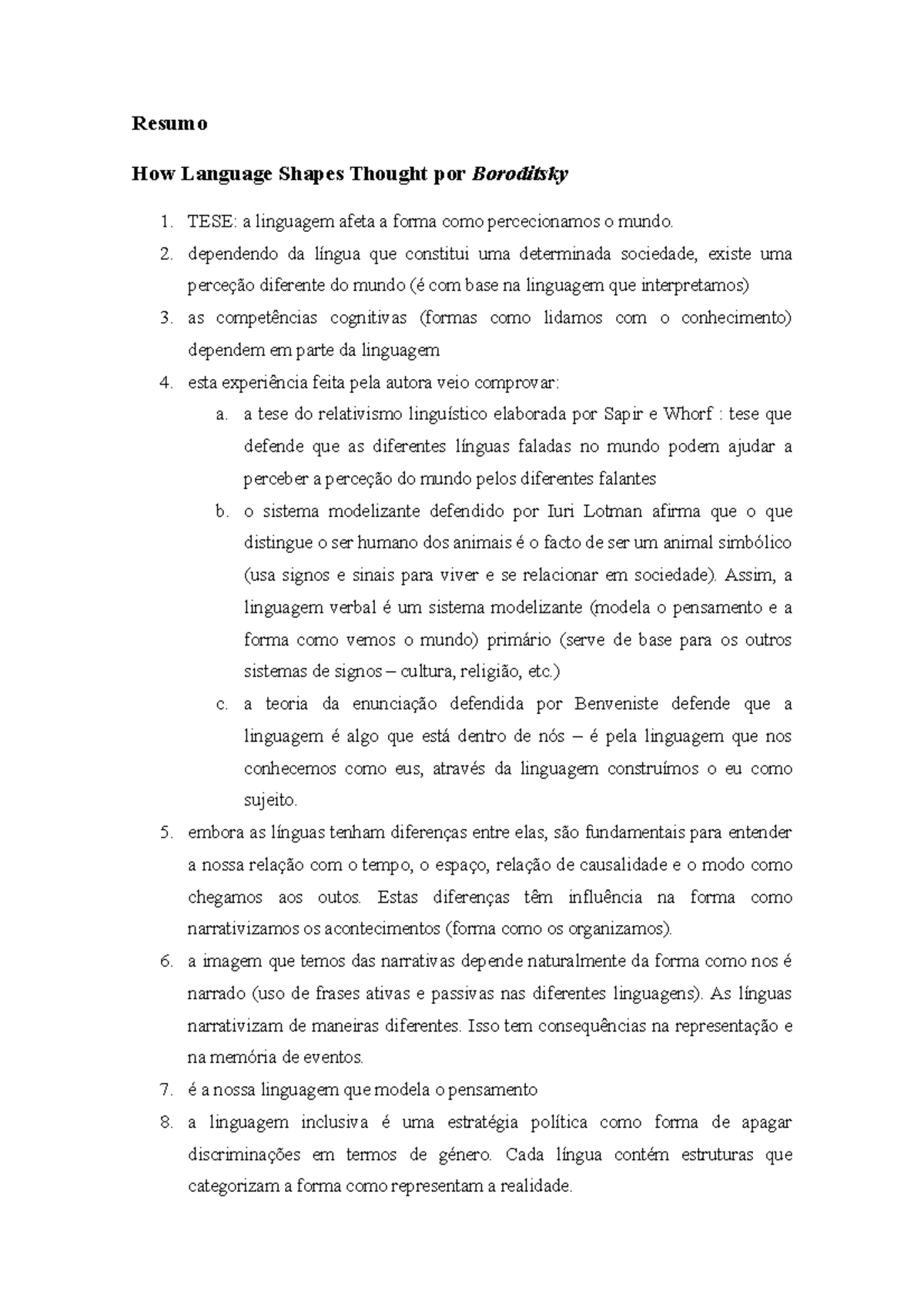 How Language Shapes Thought por Boroditsky - Resumo How Language Shapes ...