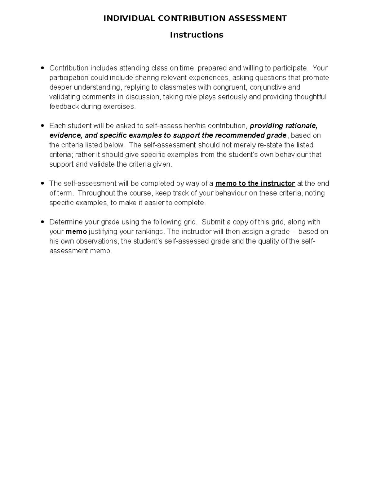 Individual Contribution Assessment - Instructions NB - INDIVIDUAL ...