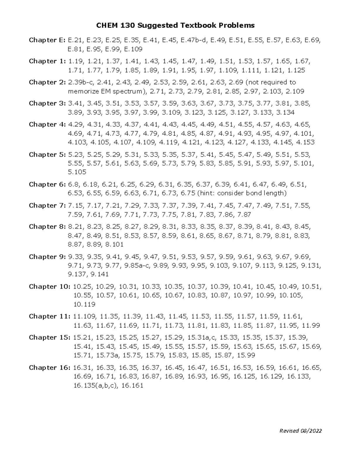 Chem 130 Suggested Textbook Problems FA2022 - CHEM 130 Suggested ...