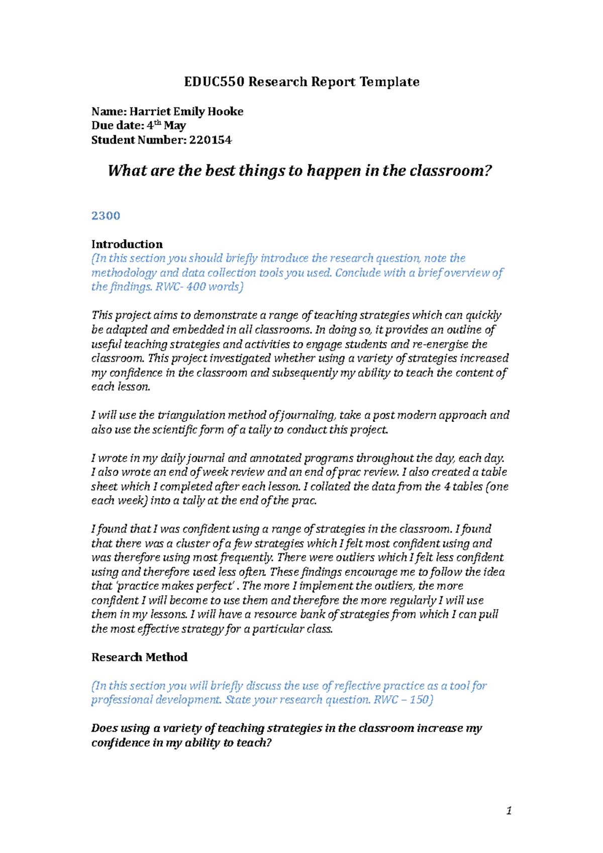 Assignment 2 Template EDUC550 - EDUC550 Research Report Template Name ...