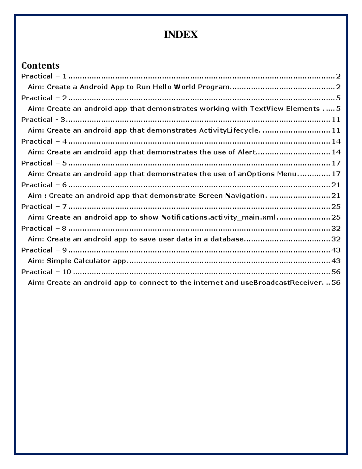Mobile programing journal - INDEX Practical – Contents Aim: Create a ...
