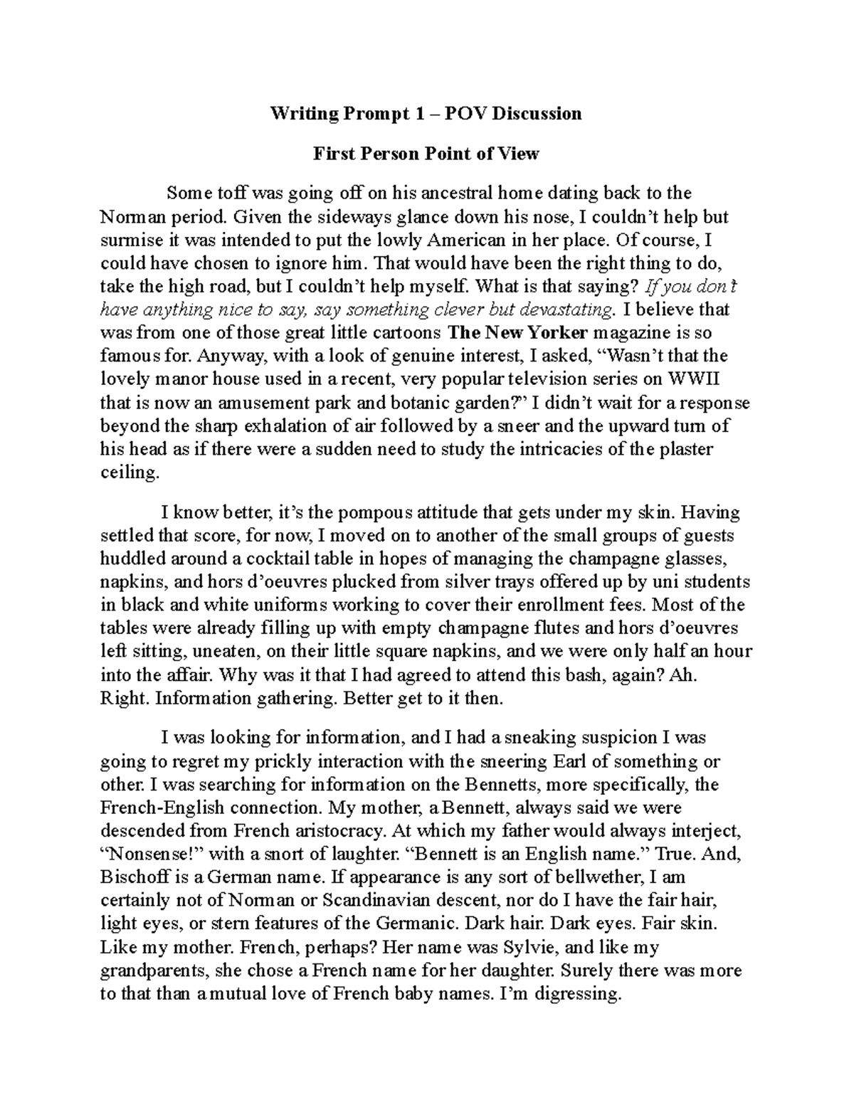 POV 4 - This is a writing exercise/discussion post in ENG 2256 2022 ...