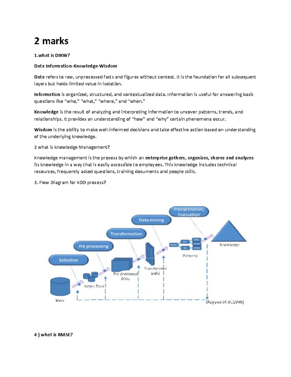 Data mining for business intelligence - 2 marks 1 is DIKW? Data ...