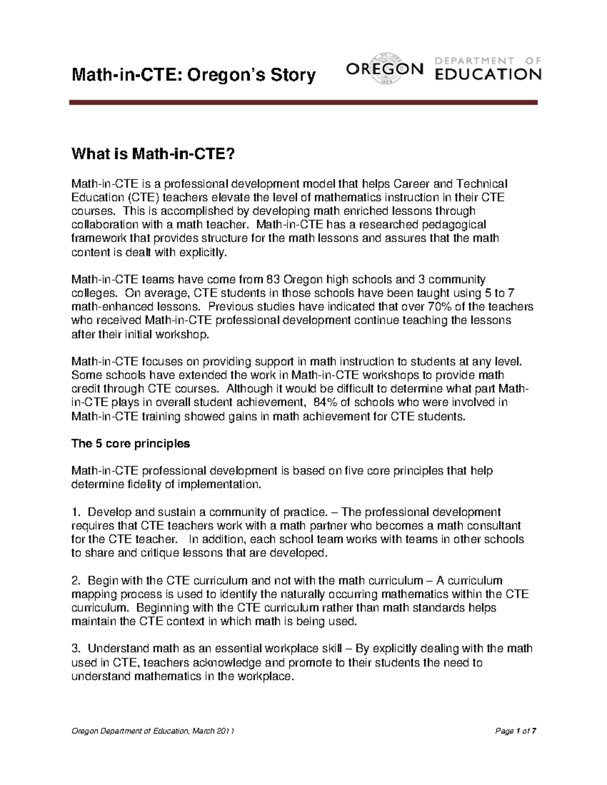 Mathincteoregonstory - Math-in-CTE: Oregon’s Story What is Math-in-CTE ...