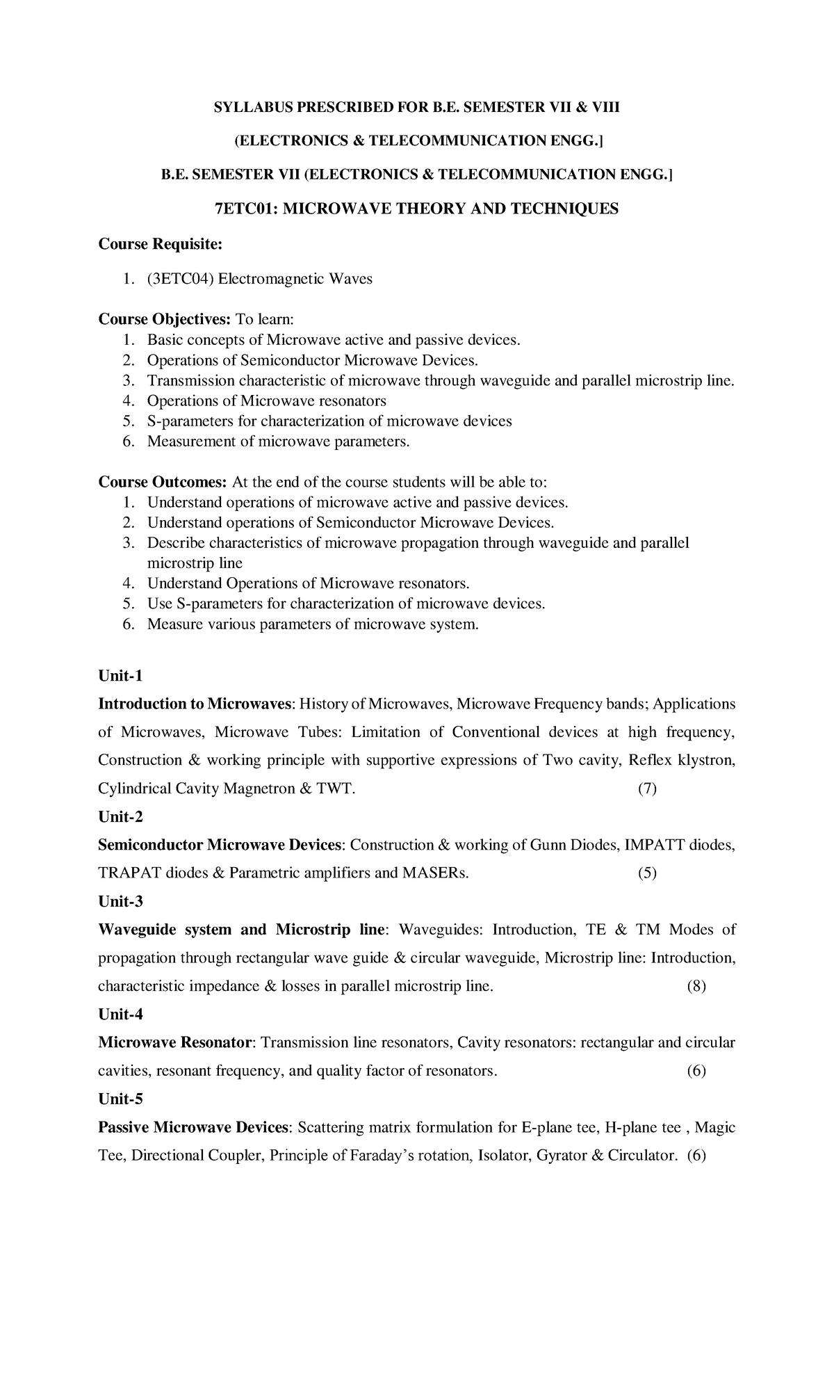 Final Draft VII VIII sem Syllabus - SYLLABUS PRESCRIBED FOR B. SEMESTER VII & VIII (ELECTRONICS ...