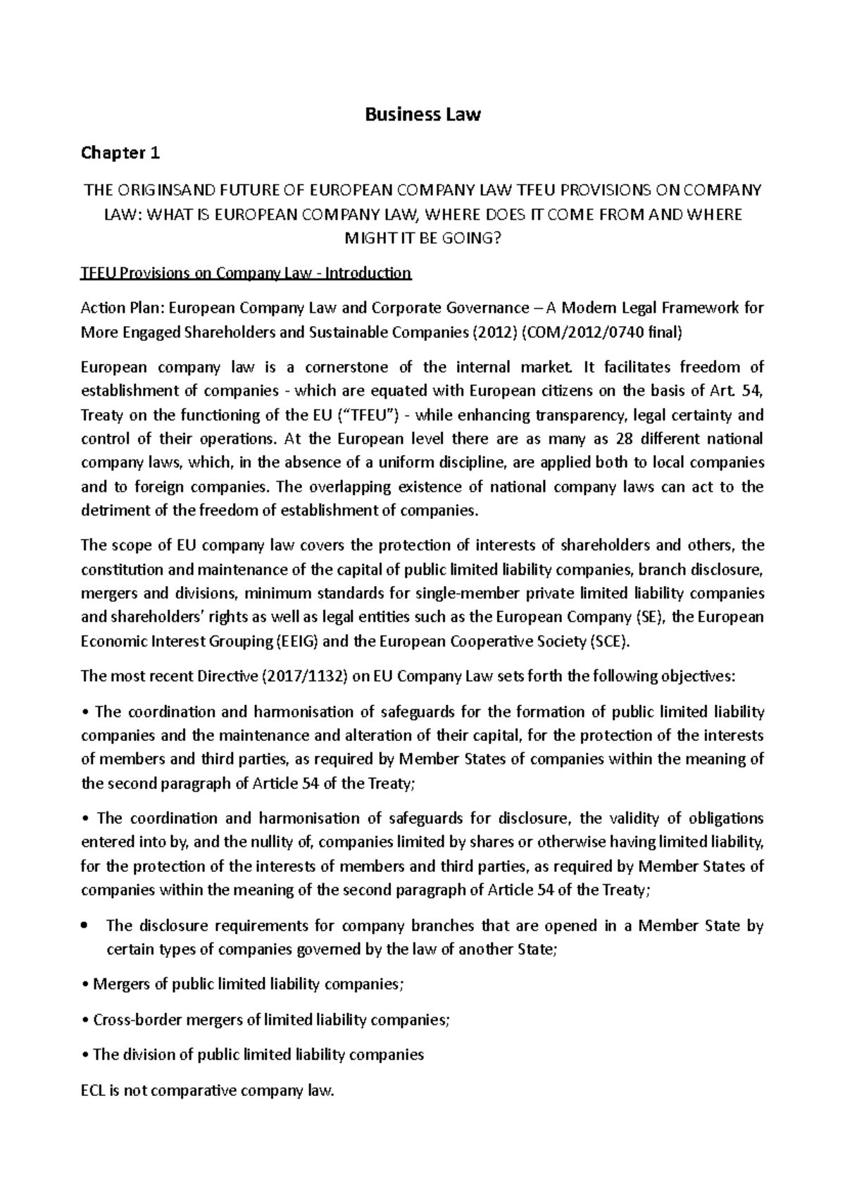 Business Law 1-4 notes - Private Law - Università di Torino - Studocu