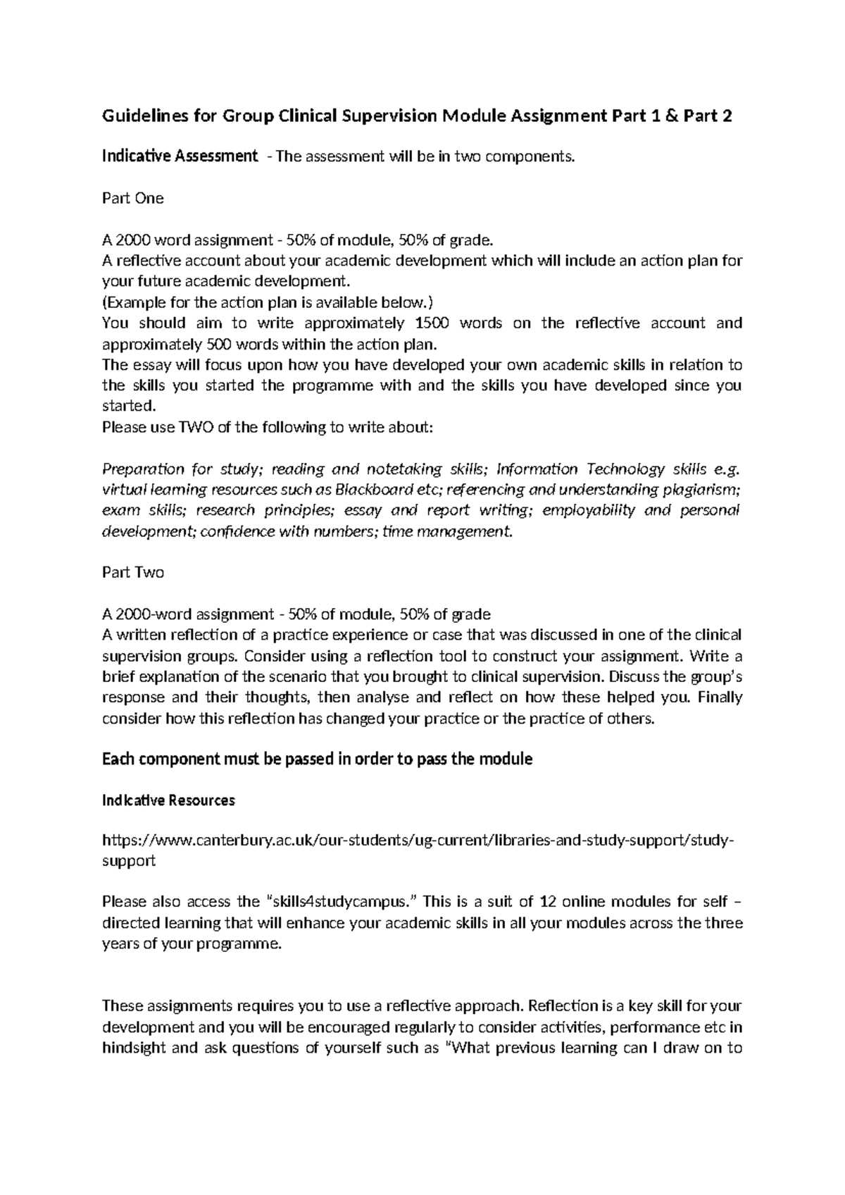 Guidelines for Clinical Supervision Module Assignments - Guidelines for ...