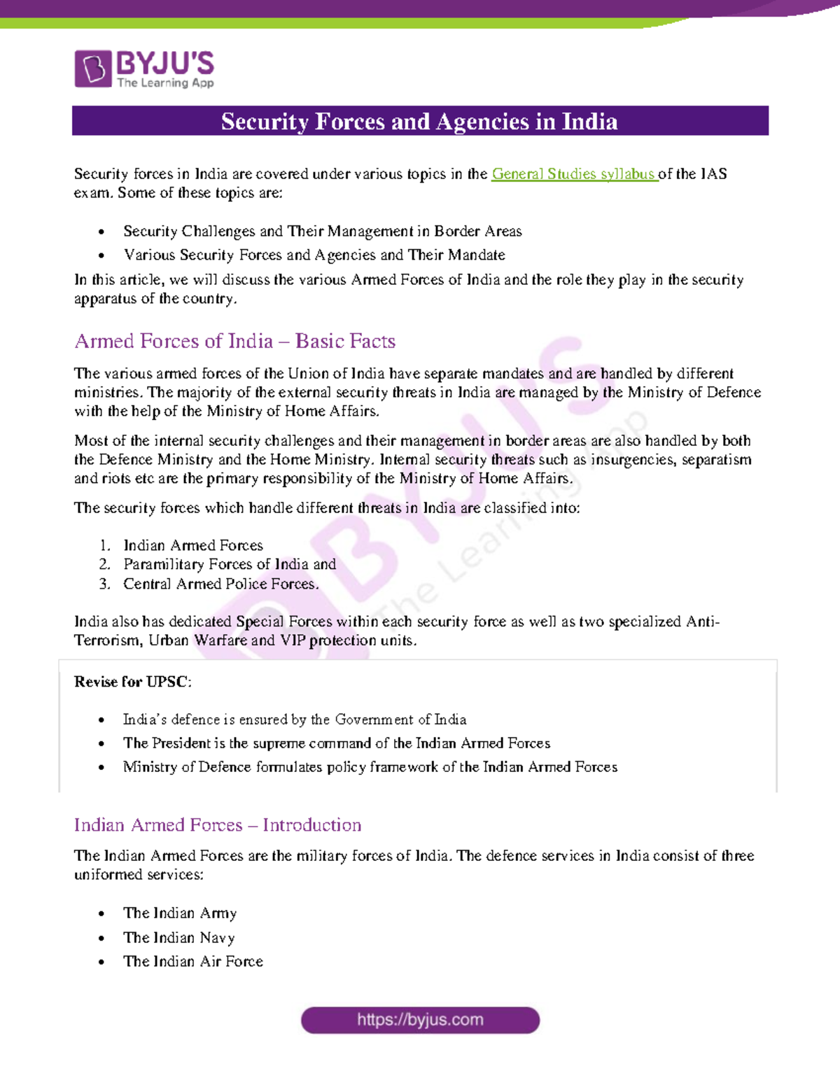 Security Forces and Agencies in India UPSC Notes - Security Forces and ...