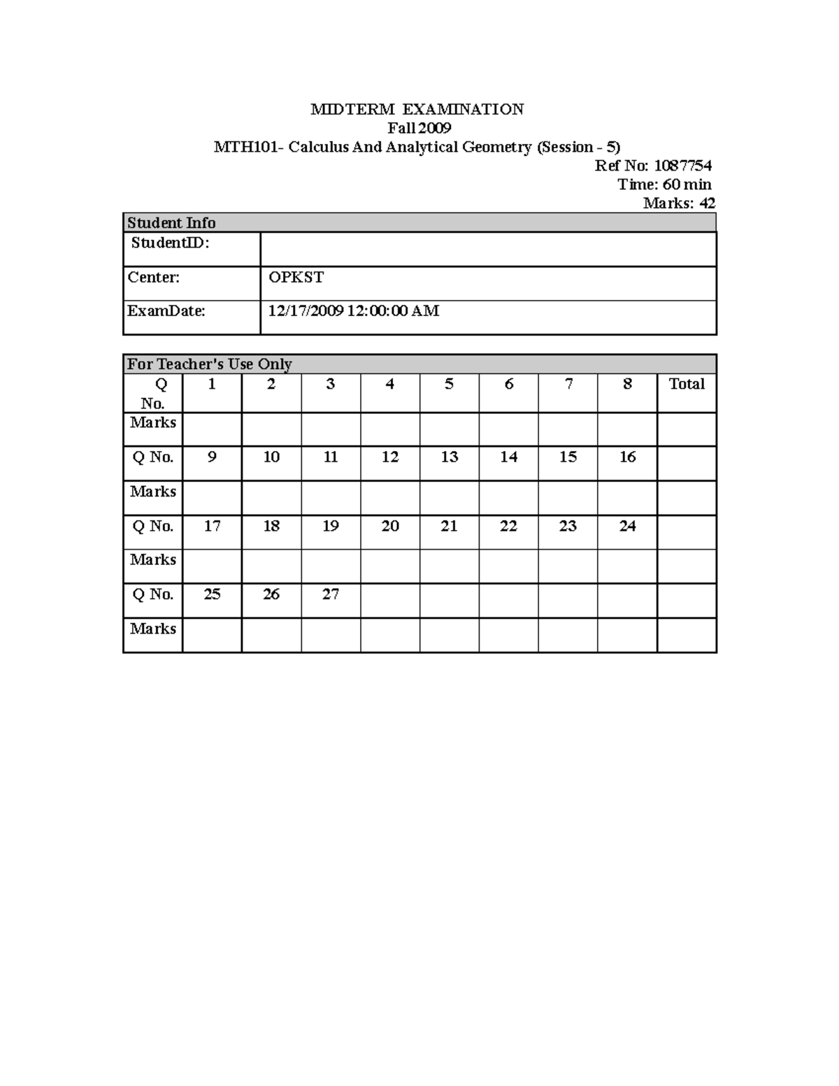 MTH101 Mid Term Past Paper BY Asfand YARR - english file - VU - Studocu
