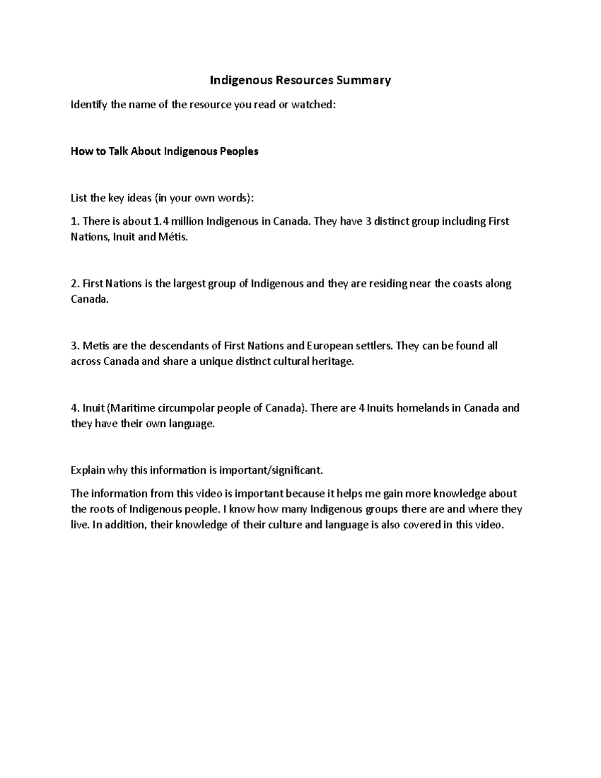 Indigneous Resources Summary - Indigenous Resources Summary Identify ...