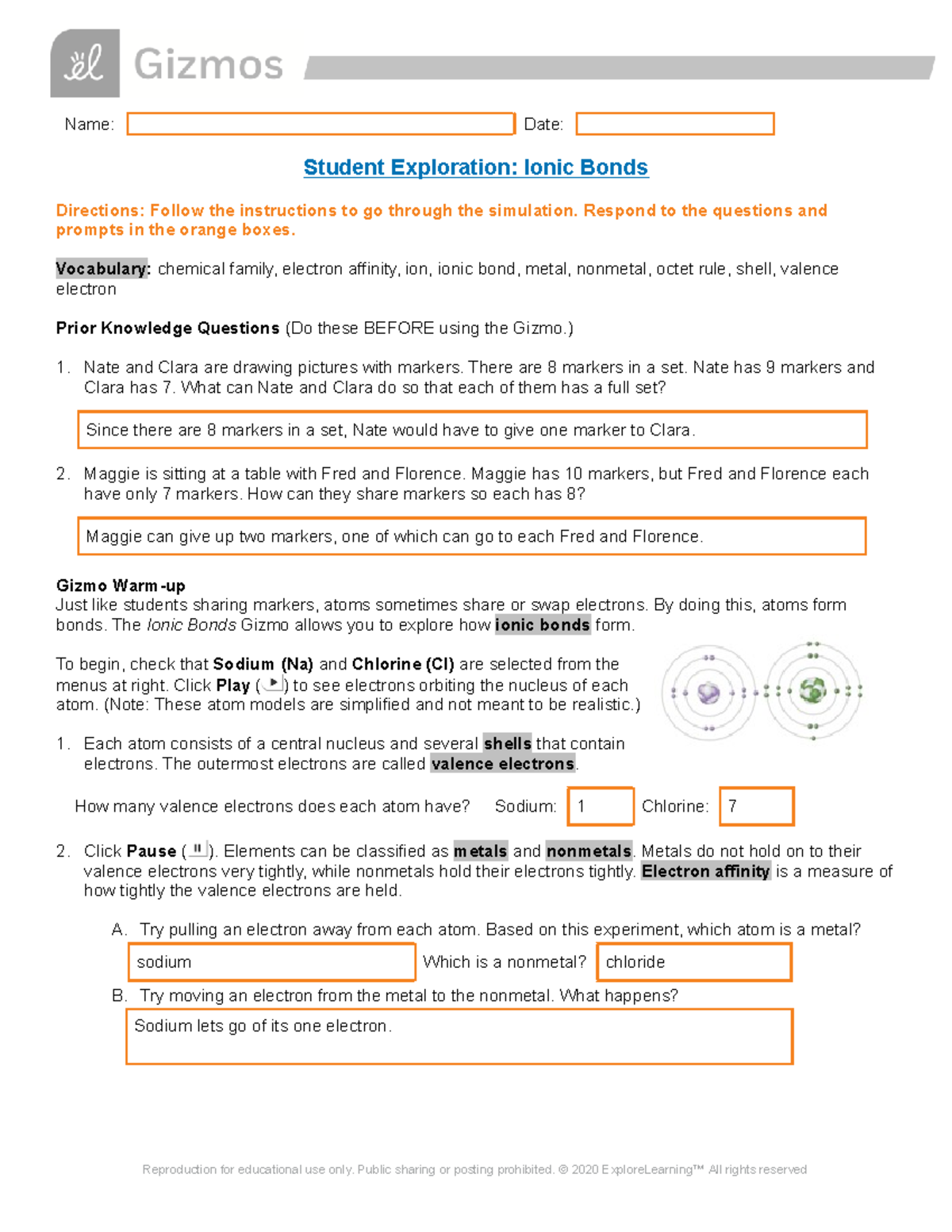 Copy of Copy of Copy of Ionic Bonds SE - Name: Date: Student ...