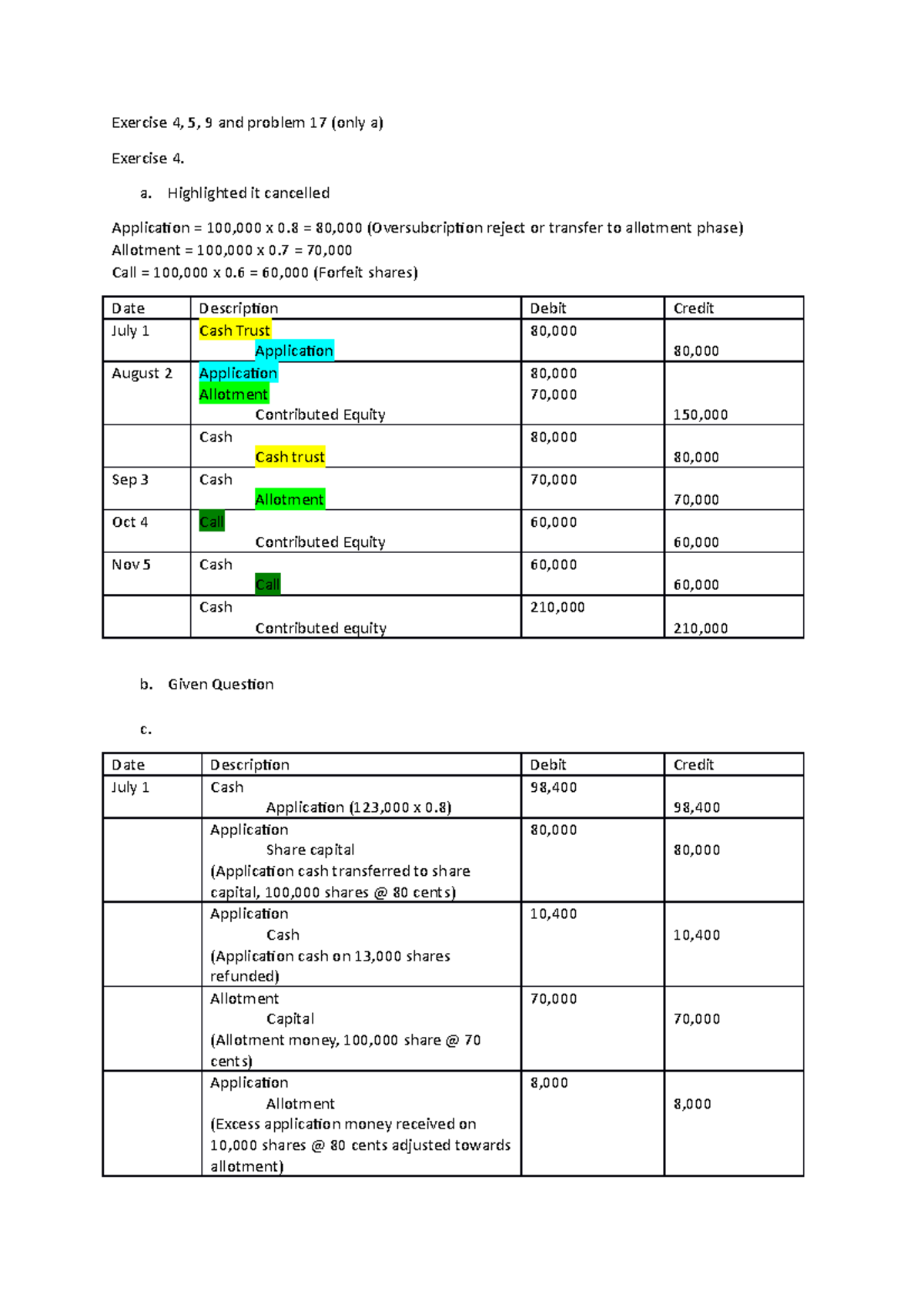 Tutorial 3 - Cash trust, allotments, etcs - Exercise 4, 5, 9 and ...