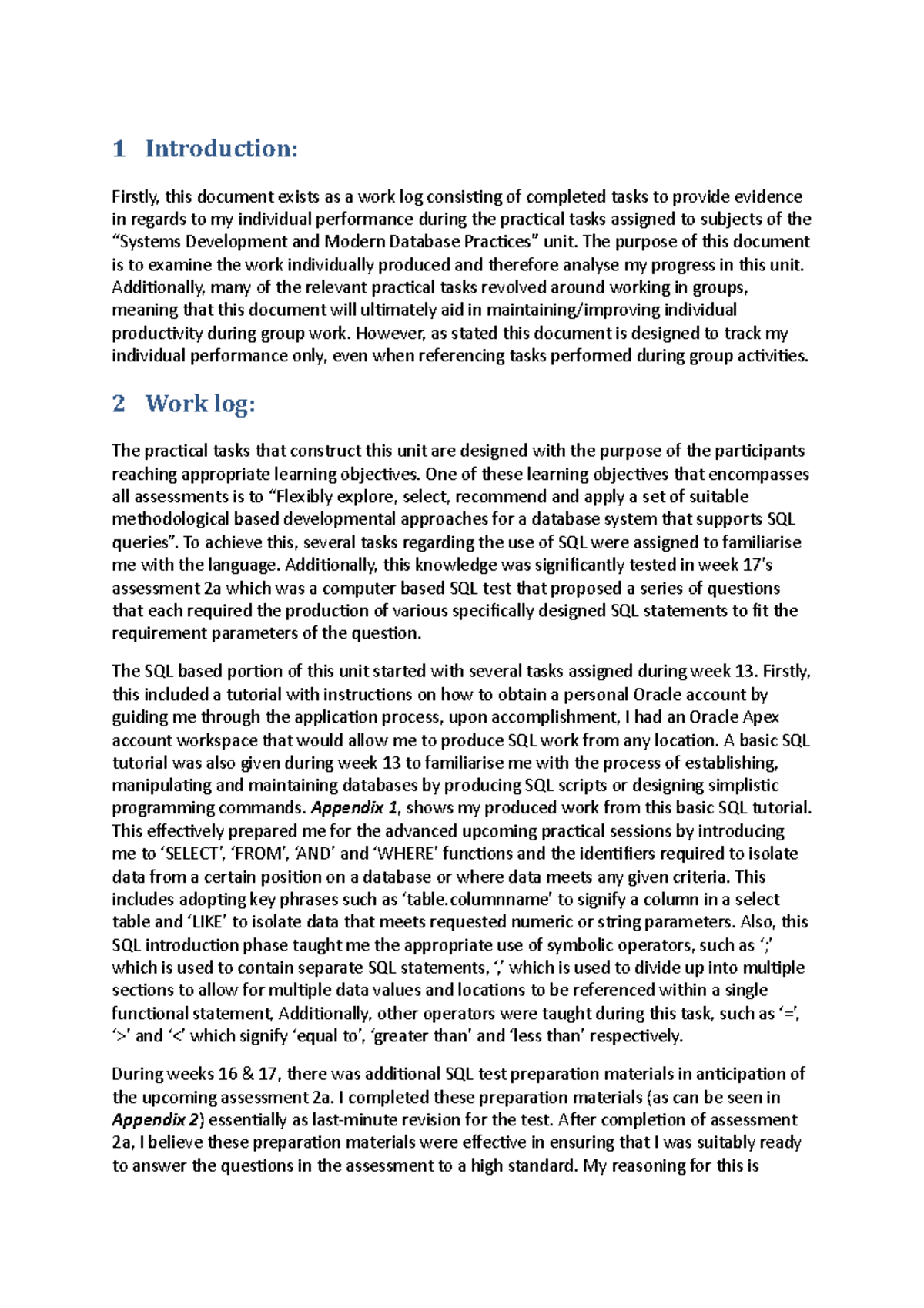 Practical work log example - 1 Introduction: Firstly, this document ...