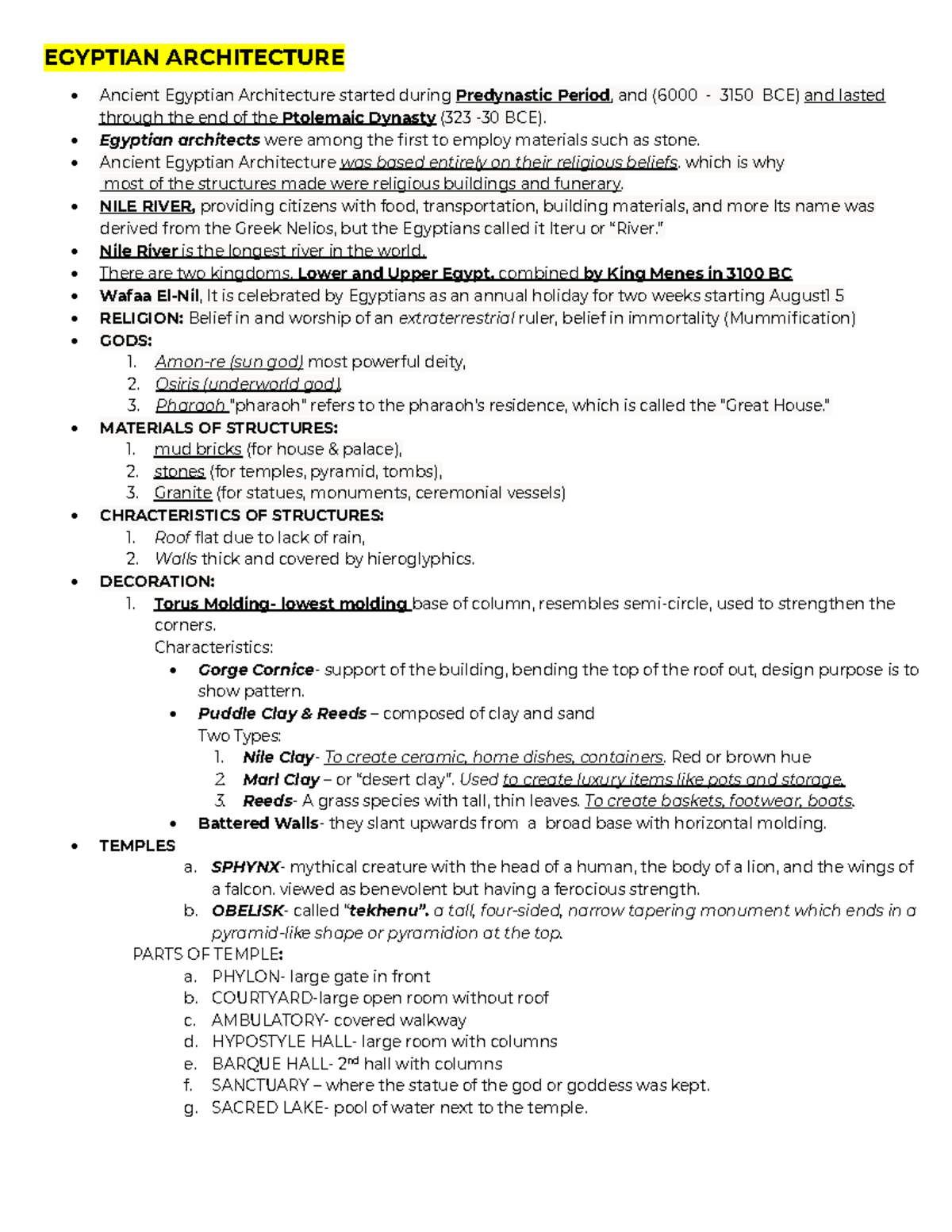 HOA1 - EGYPTIAN ARCHITECTURE Ancient Egyptian Architecture started ...