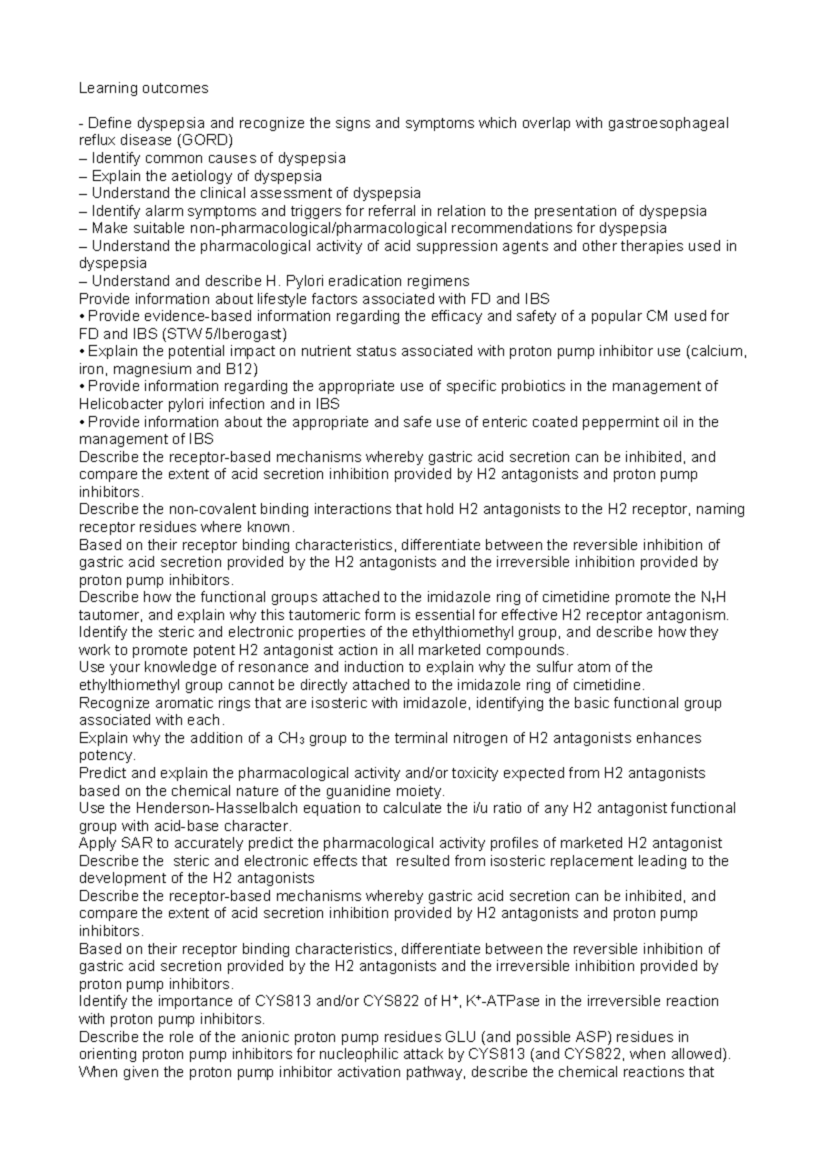 3819 - learning objectives - Learning outcomes Define dyspepsia and ...
