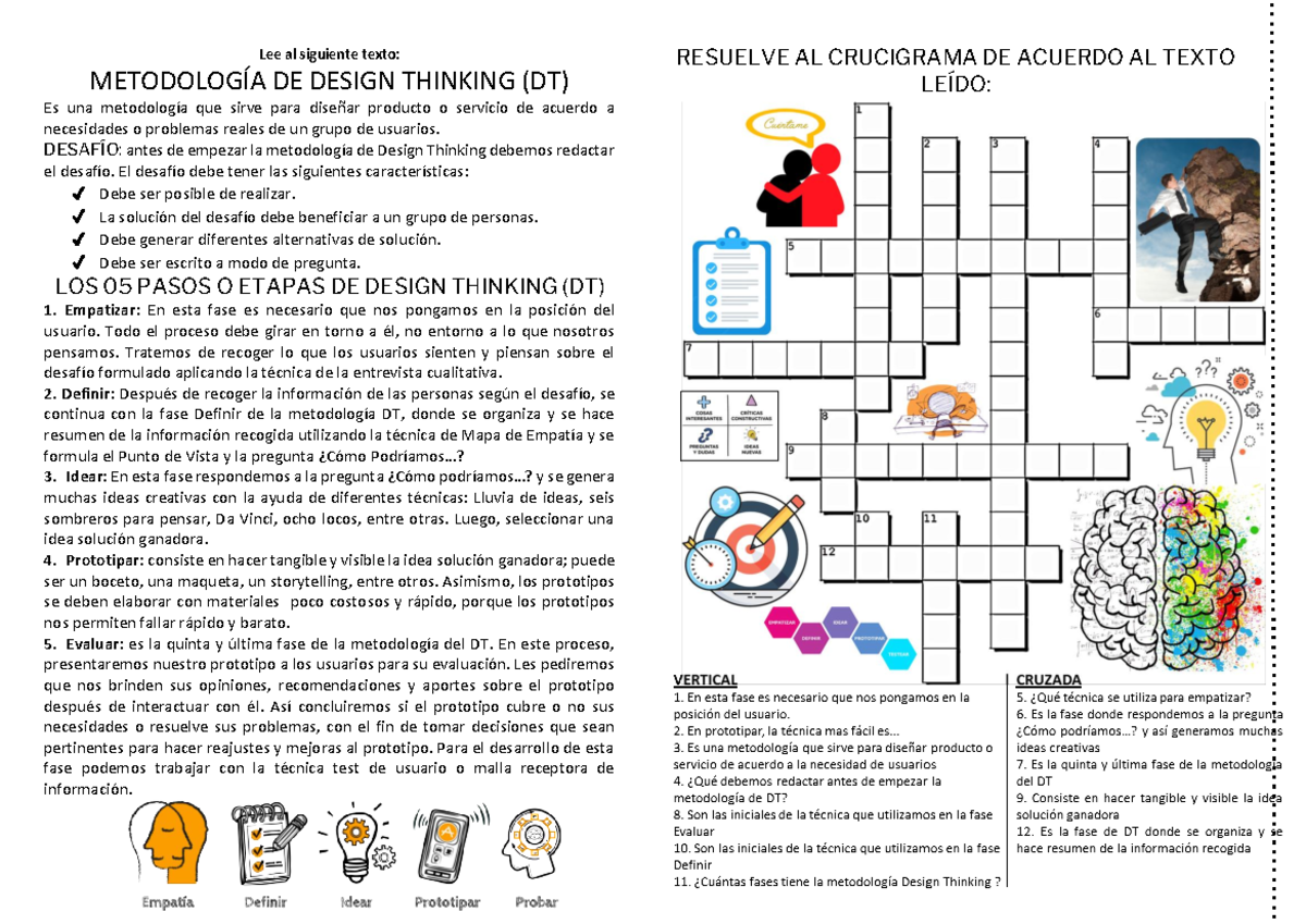 Ficha DE Trabajo Sobre DT - Lee al siguiente texto: METODOLOGÍA DE DESIGN THINKING (DT) Es una ...