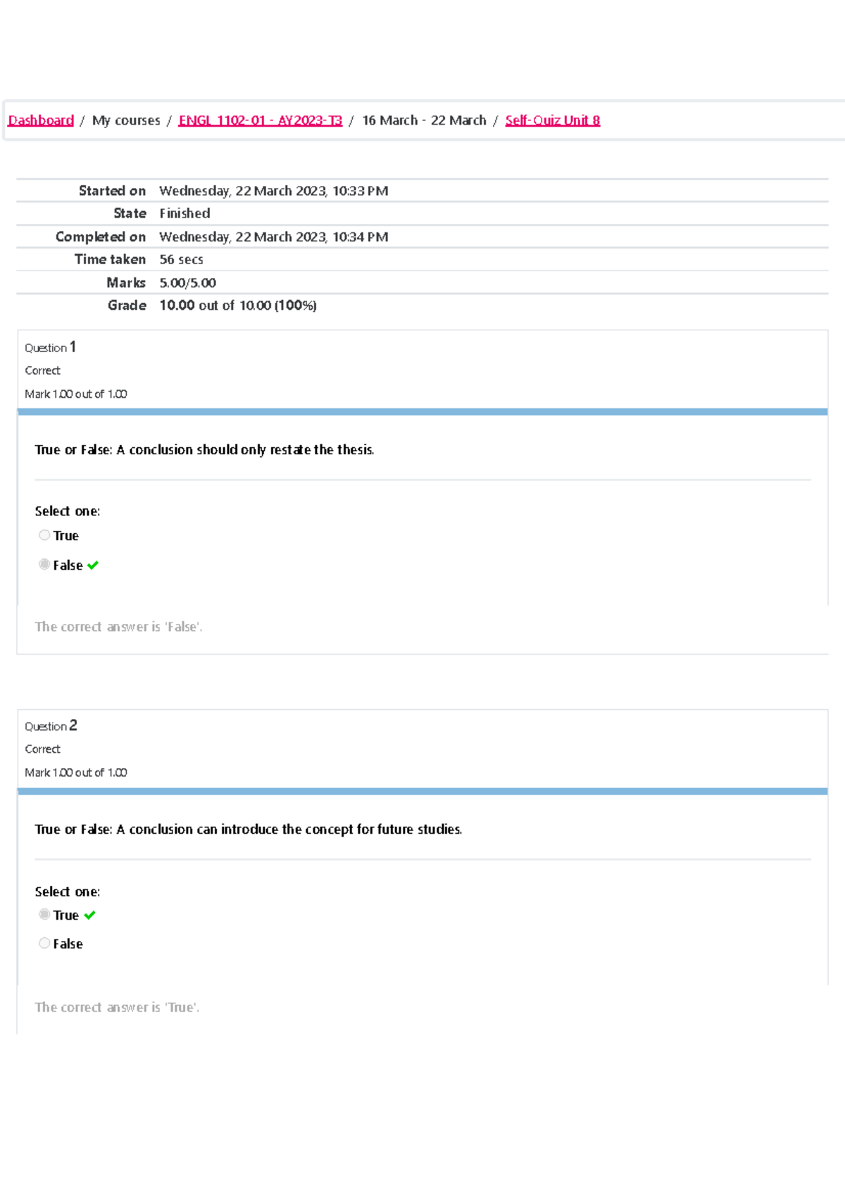 Self-Quiz Unit 8 Attempt review - Started on Wednesday, 22 March 2023 ... Self-Quiz Unit 8 Attempt review - Started on Wednesday, 22 March 2023 ...