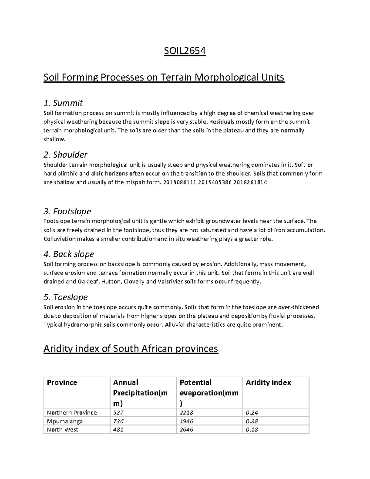 PRac 1 soil - Lecture notes 1 - SOIL Soil Forming Processes on Terrain ...