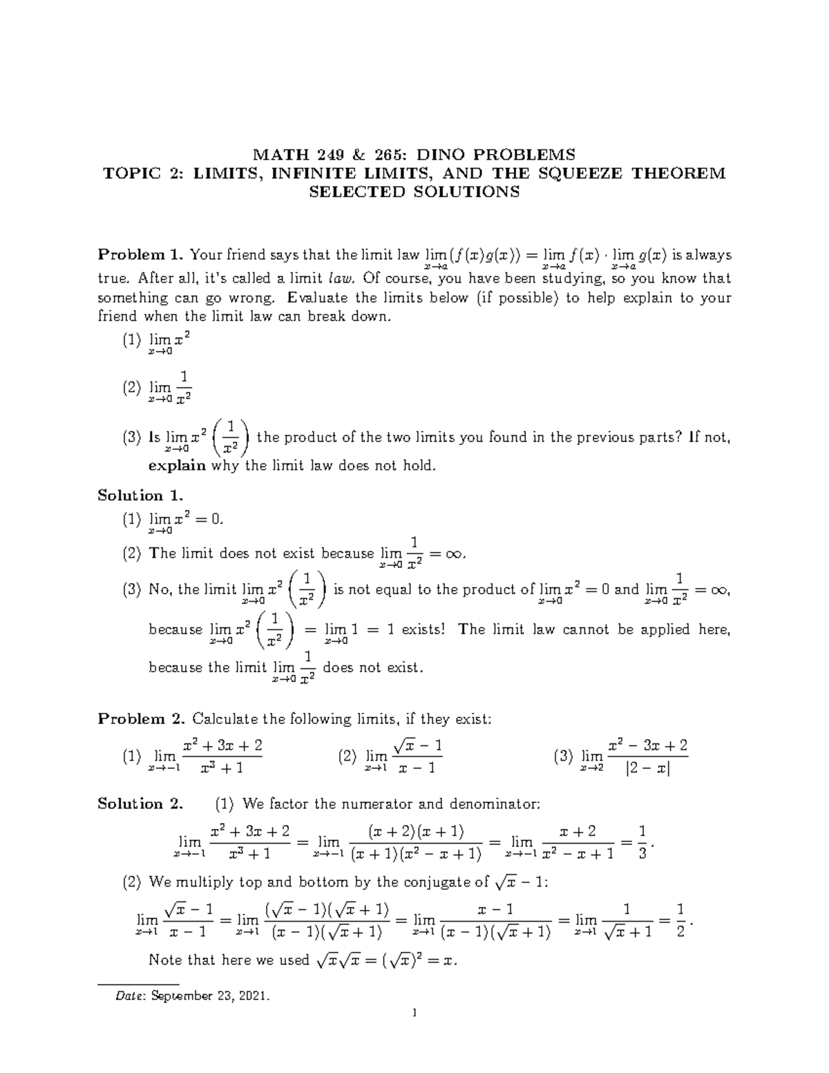2 limits lecture notes math 249 limits - MATH 249 - UCalgary - Studocu