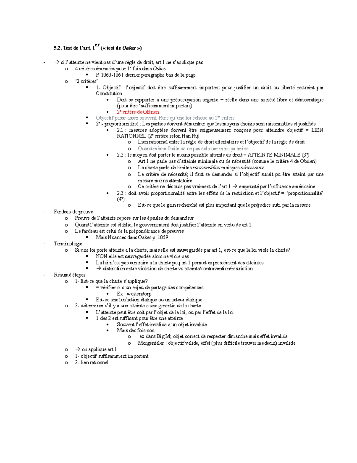 Oakes test étapes - 5. Test de l’art. 1 er (« test de Oakes ») si l ...