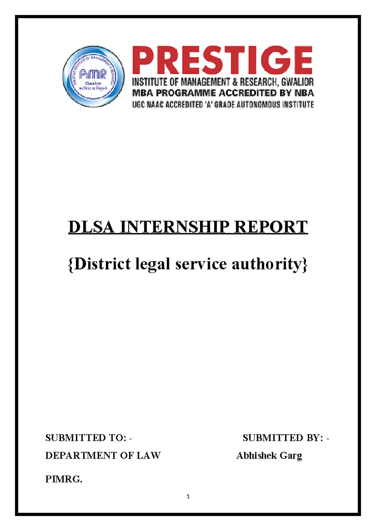 Police Station Internship Report - DLSA INTERNSHIP REPORT {District legal service authority ...
