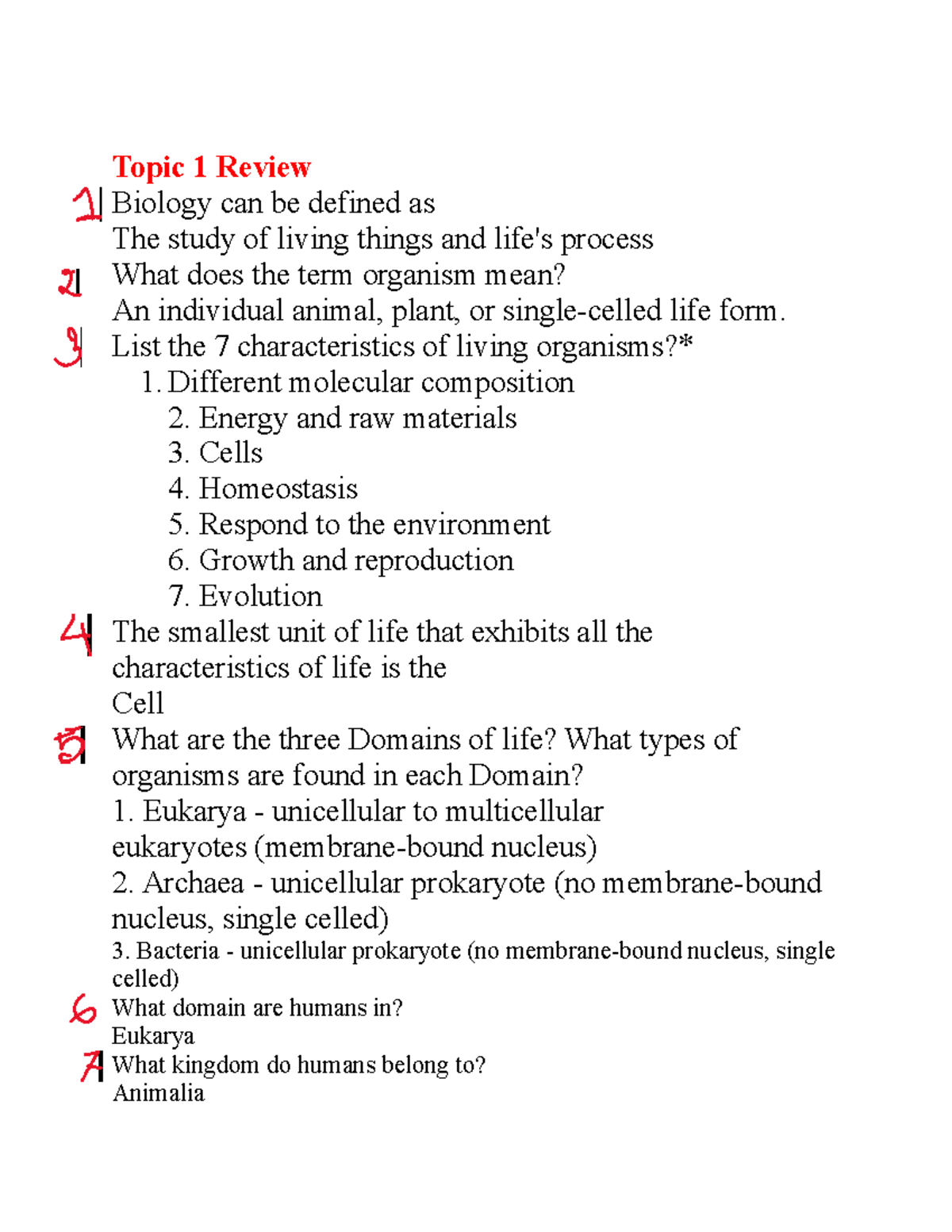 Topic 1 Review - Course work. - Topic 1 Review Biology can be defined ...