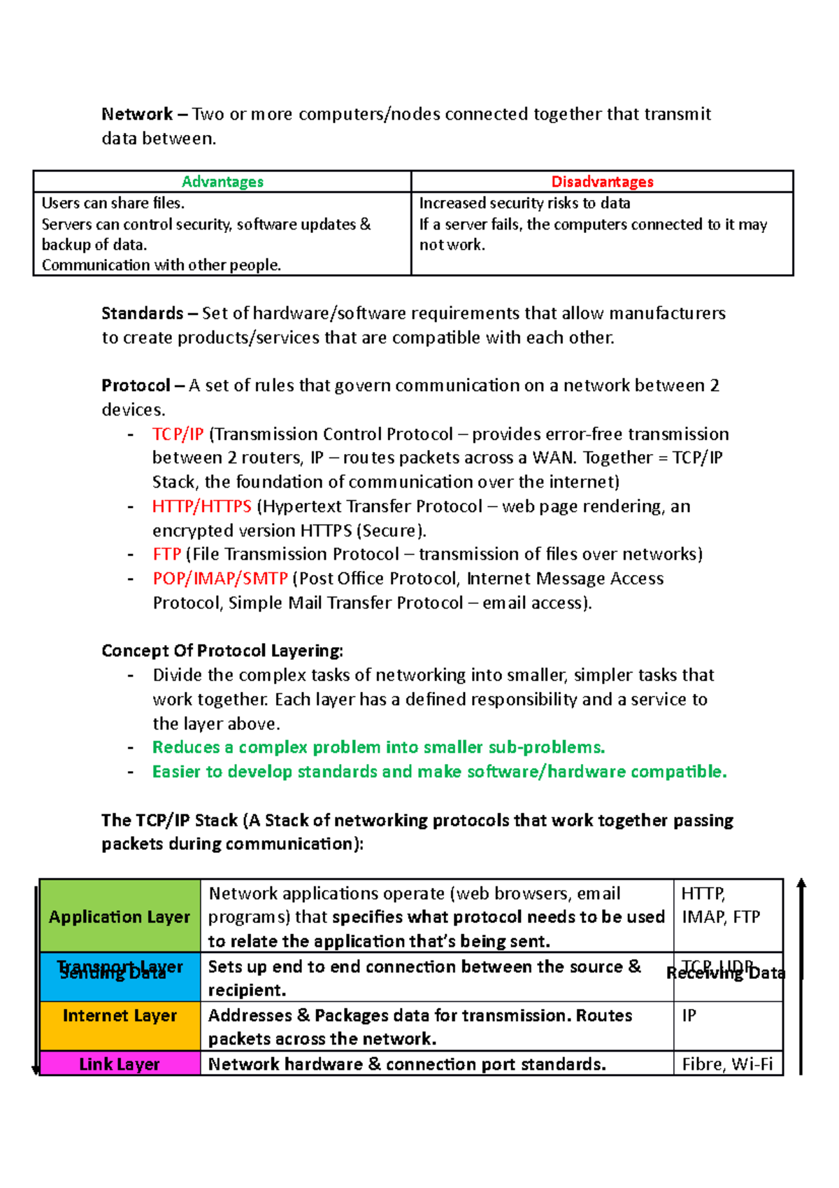 1.3.3 Networks - notes - Network – Two or more computers/nodes ...