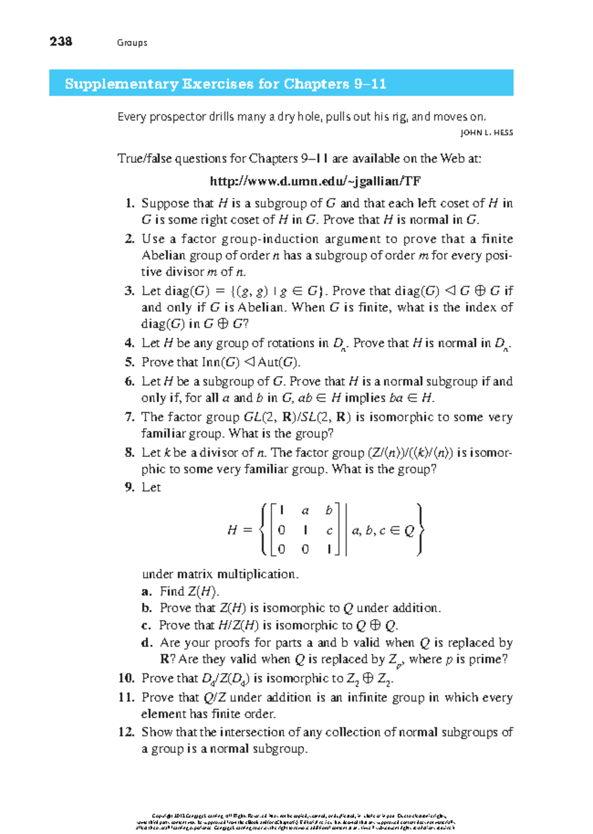 Supplementary Exercises for Chapters 9–11 - 238 Groups Supplementary Exercises for Chapters 9 ...