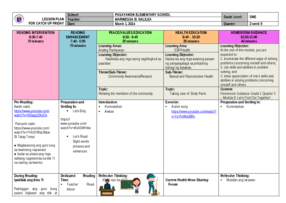 Q3 DLL Catch-UP- Friday-WEEK-5 - LESSON PLAN FOR CATCH UP FRIDAY School ...
