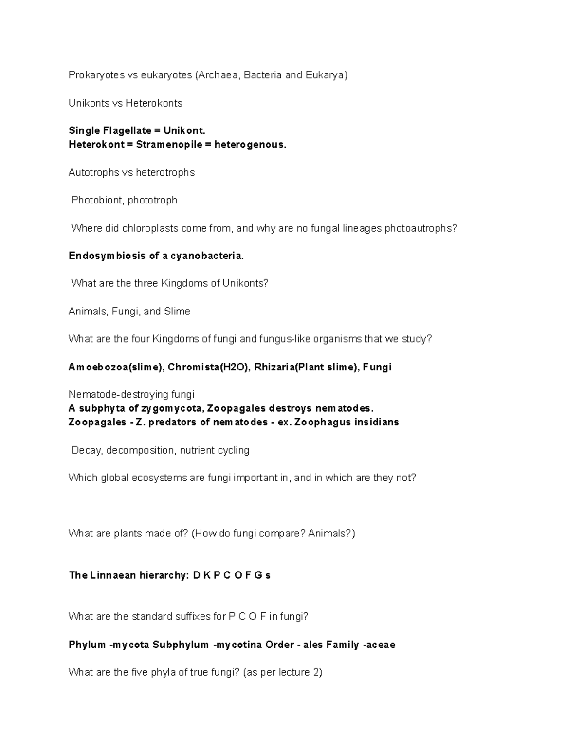 midterm answers - Prokaryotes vs eukaryotes (Archaea, Bacteria and ...