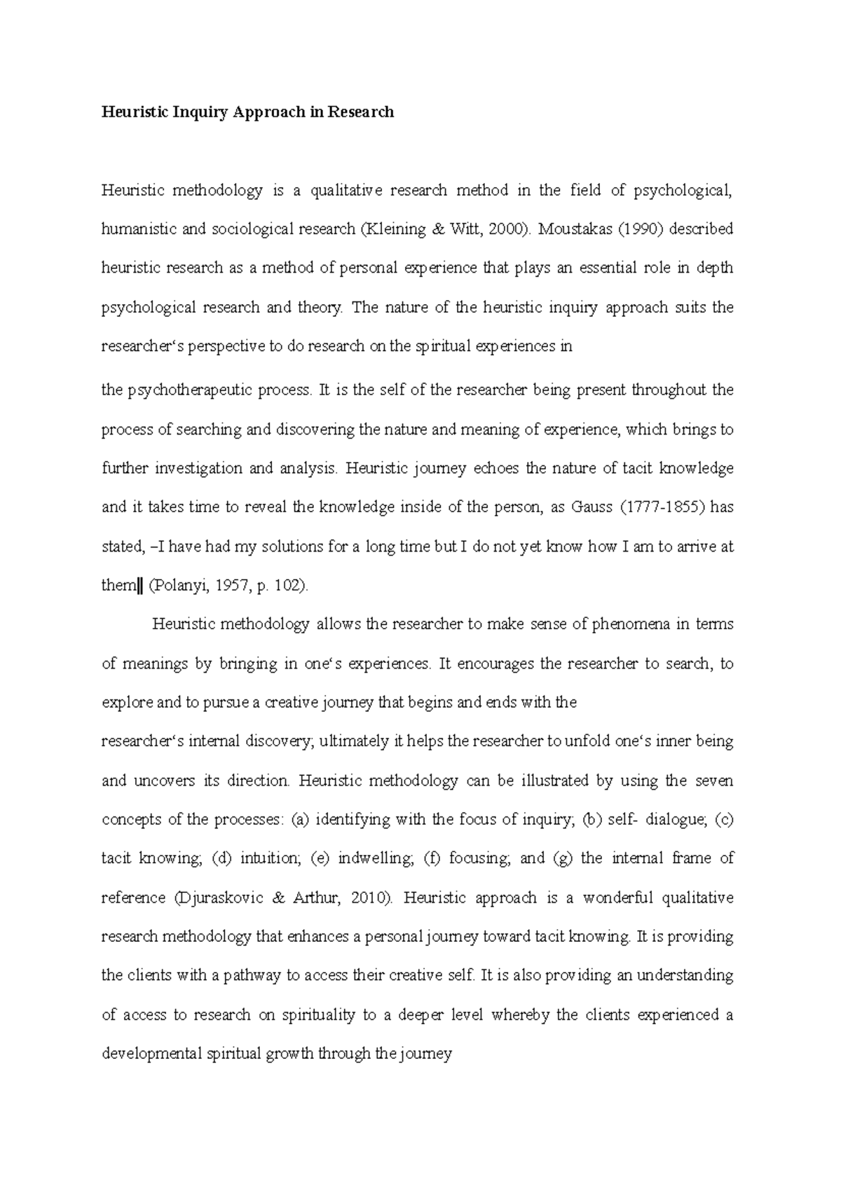 Heuristic Inquiry Approach in Research - Heuristic Inquiry Approach in ...