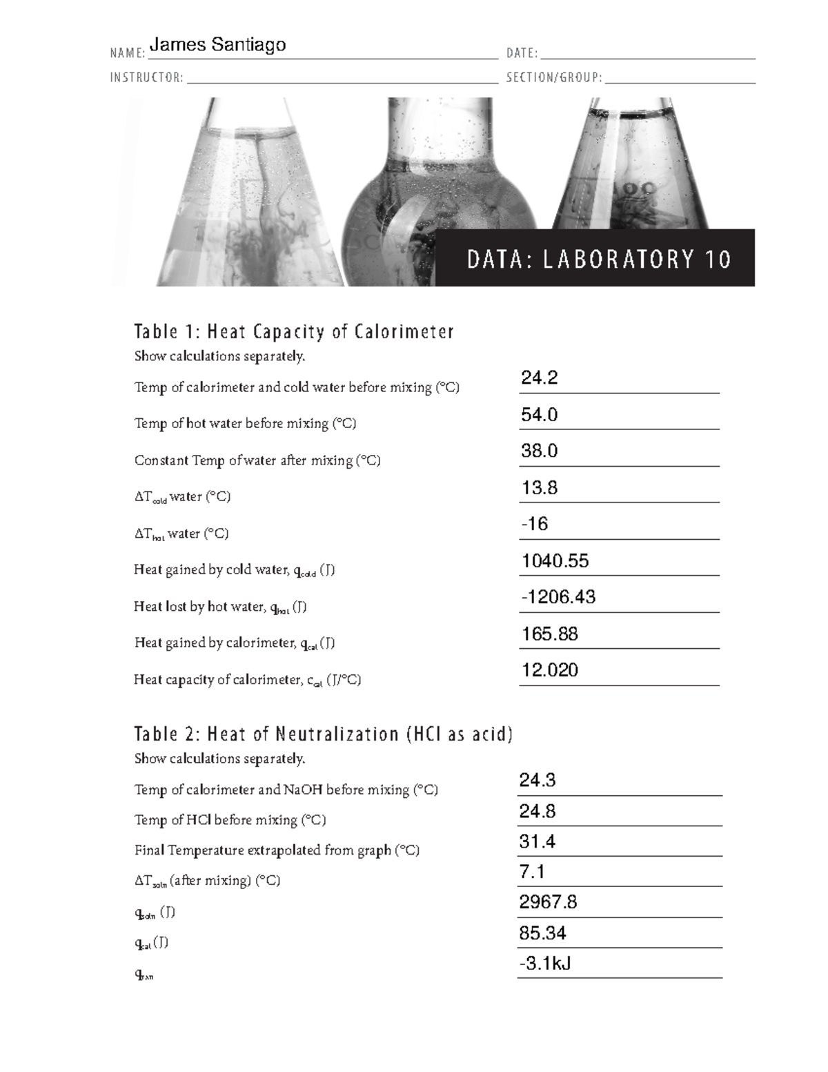 CHM 101000 Data Laboratory 10 - DATA: LABORATORY 10 NAME: DATE ...