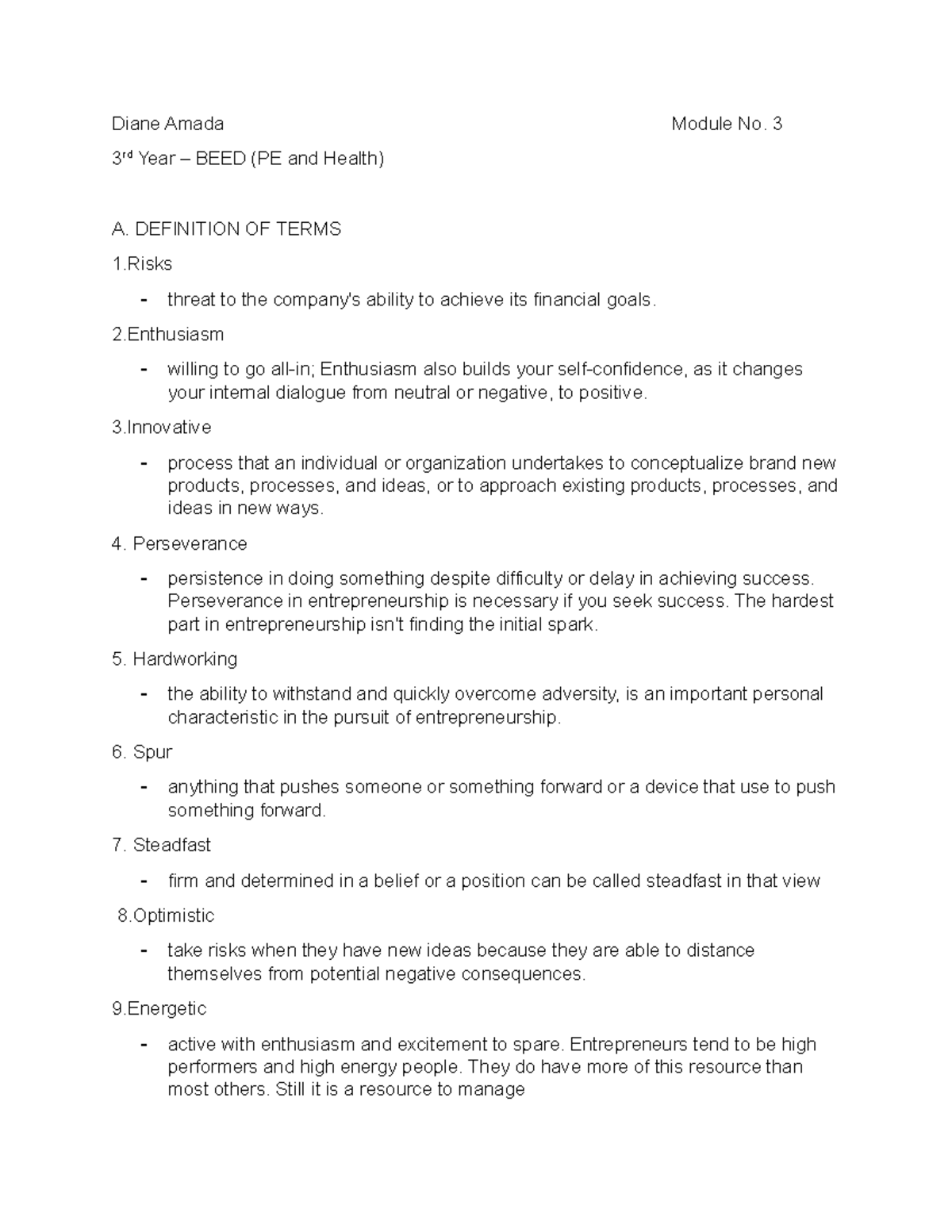 Diane-Amada 11 - help - Diane Amada Module No. 3 3 rd Year – BEED (PE ...