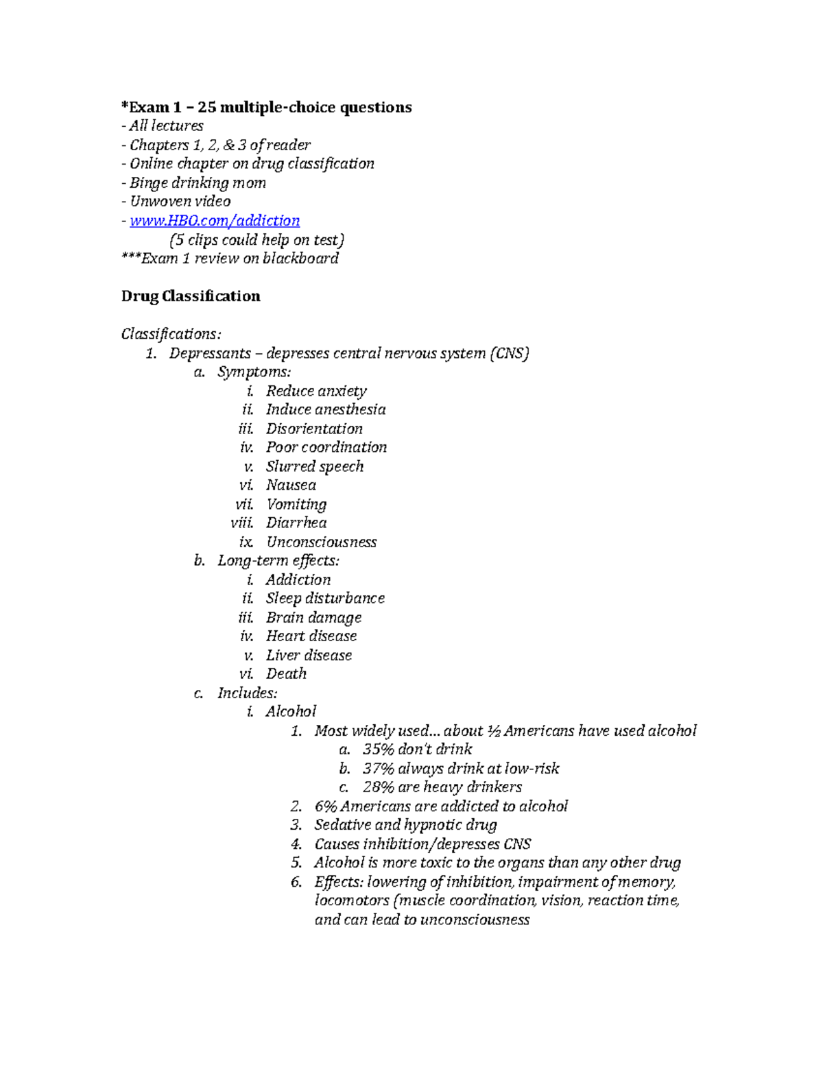 Lecture Notes, Lecture 1 - Drug Classification - *Exam 1 – 25 multiple ...