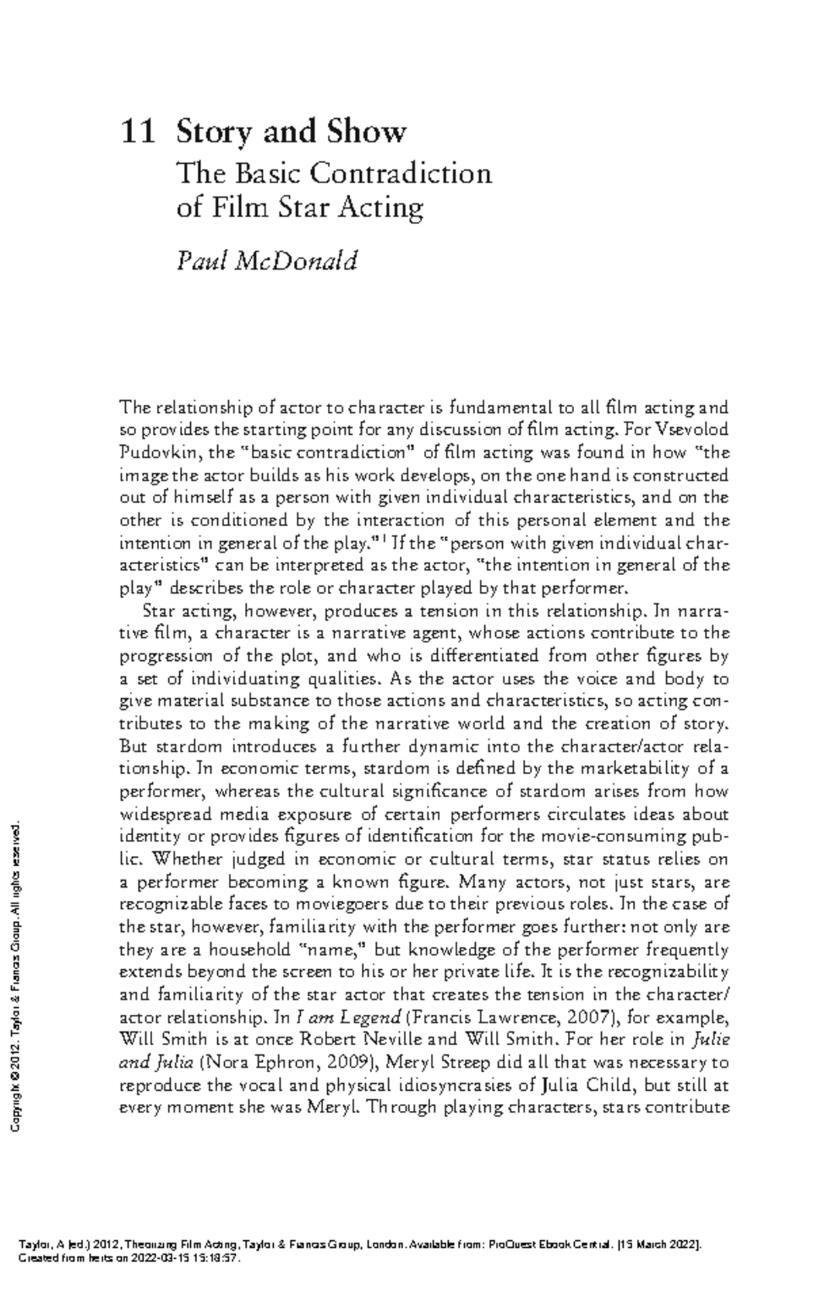 Theorizing Film Acting - (PART III Culture Film History, Industry and ...