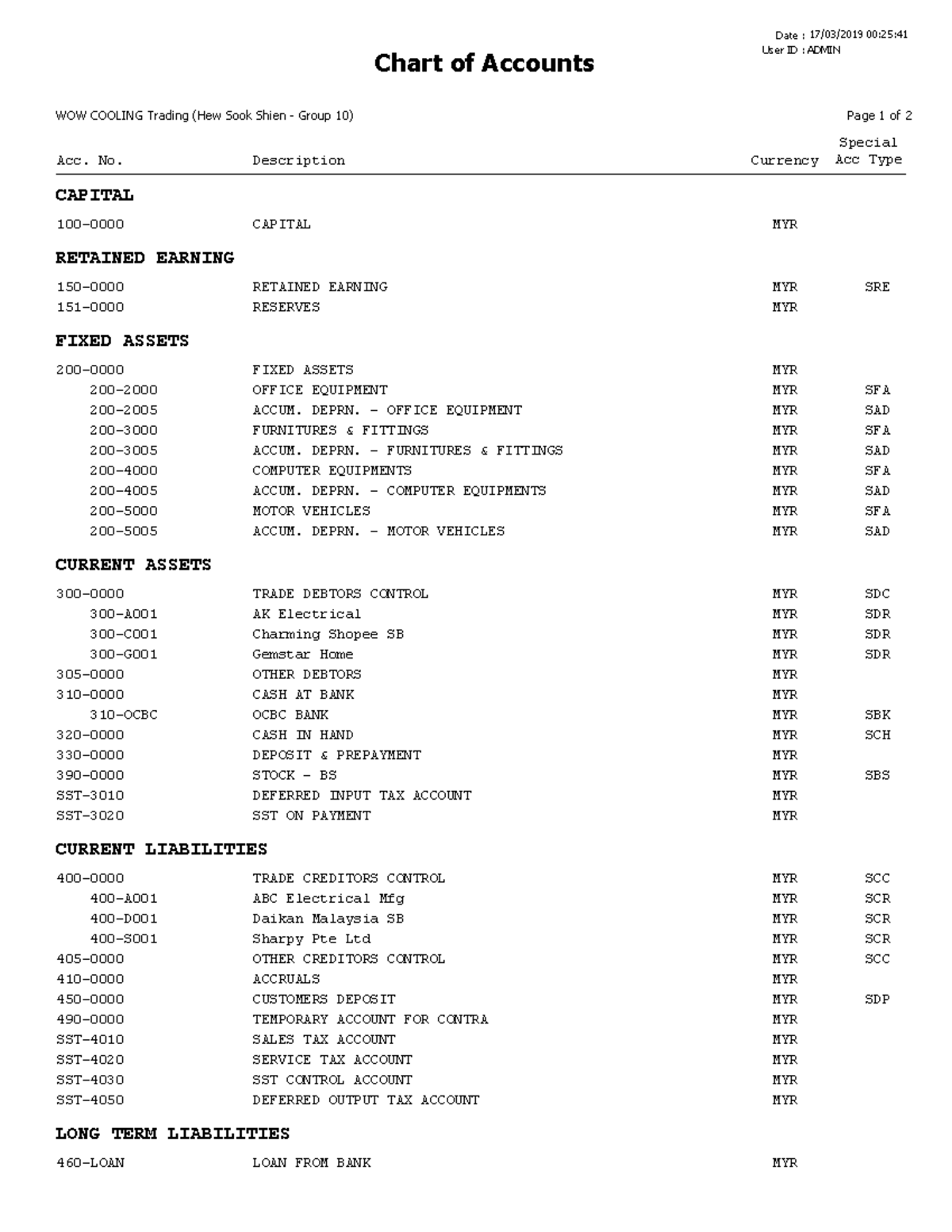 Ai. Chart of Accounts - Chart of Accounts WOW COOLING Trading (Hew Sook ...