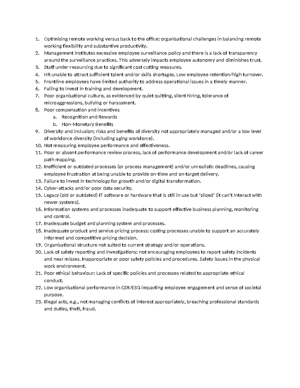 List of Organisational Issues for A3 - final - Optimising remote ...