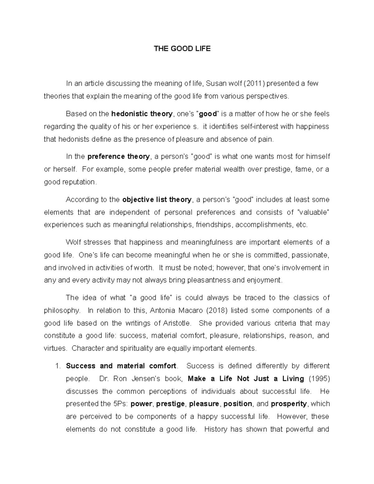 THE-GOOD-LIFE (notes) - THE GOOD LIFE In an article discussing the ...
